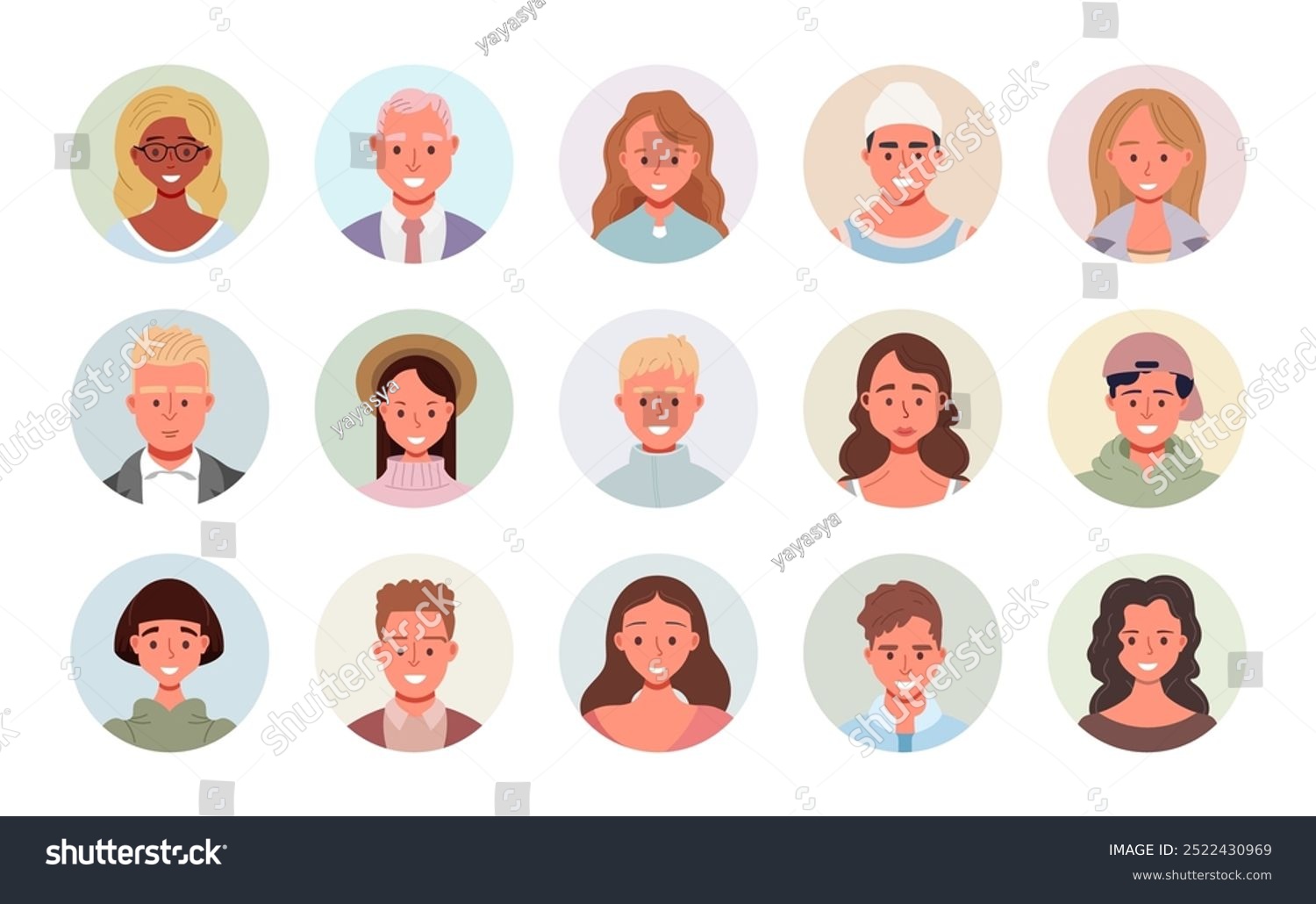 Set of diverse people face icon. Vector illustration of multiethnic ...