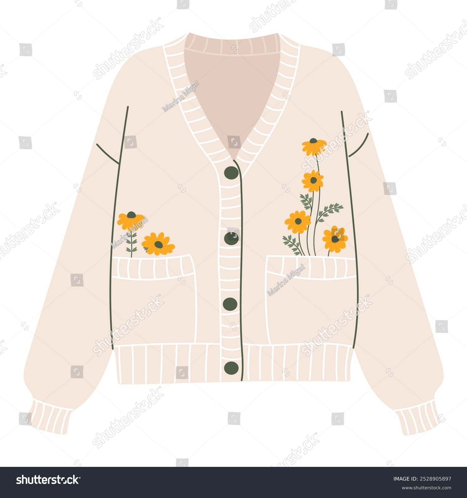 Cute vector cardigan. Warm cozy autumn clothing item.Simple funny ...