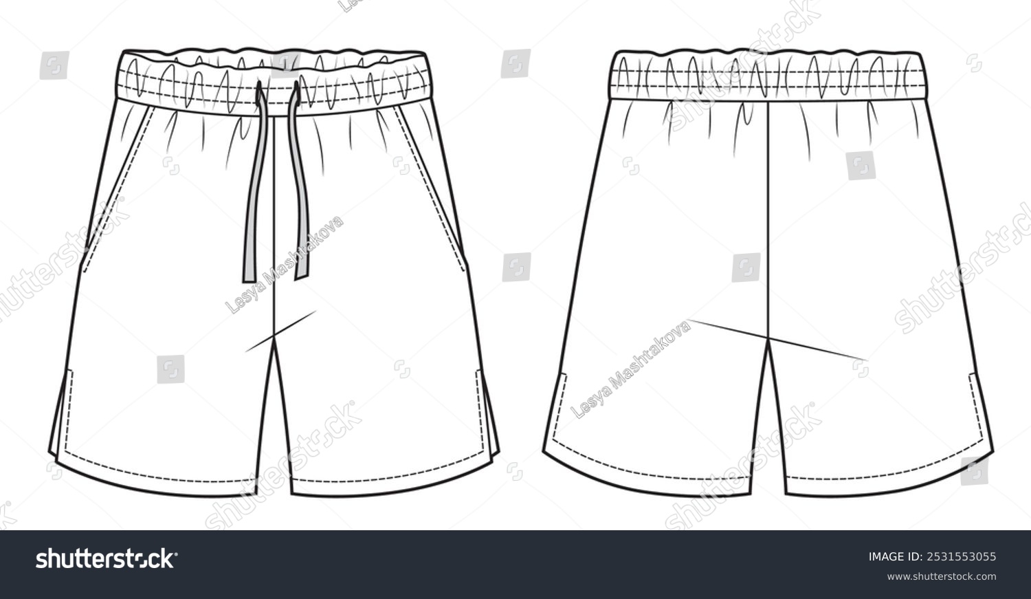 Flat sketch of mens elastic waist drawstring shorts_站酷海洛_正版图片_视频_字体_音乐 ...
