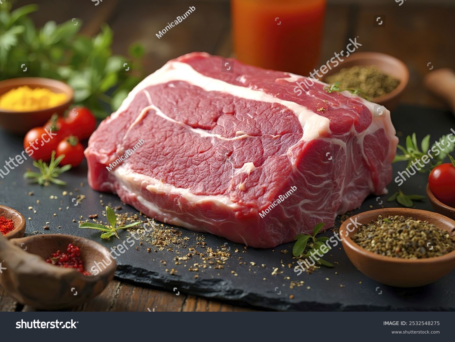 A raw pork shoulder or pork butt cut showing the marbled texture and pink color of the meat_站酷海洛 ...