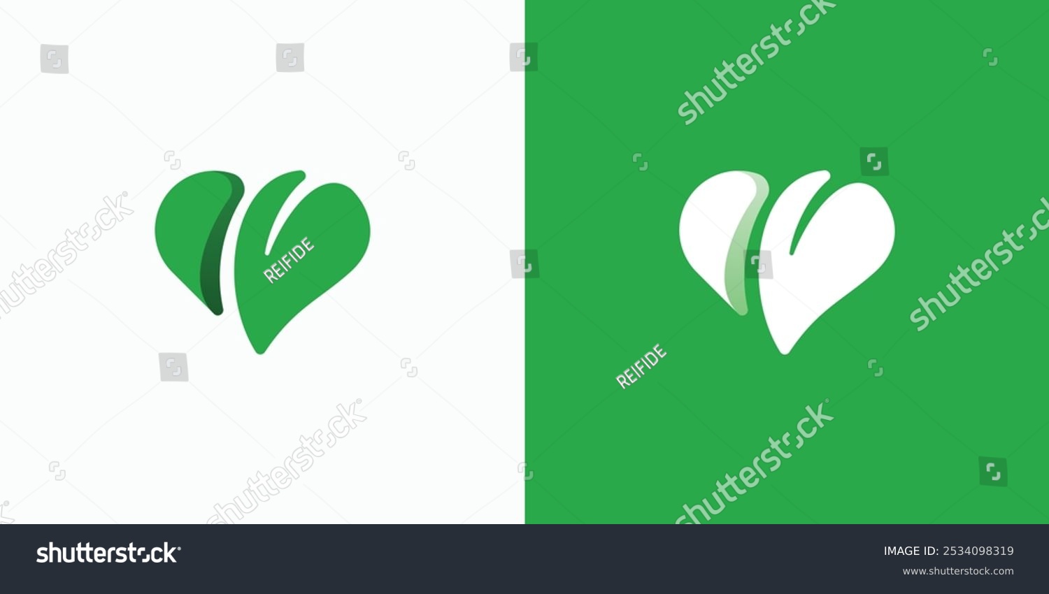 Heart shape green leaf vector logo design with modern simple clean and ...