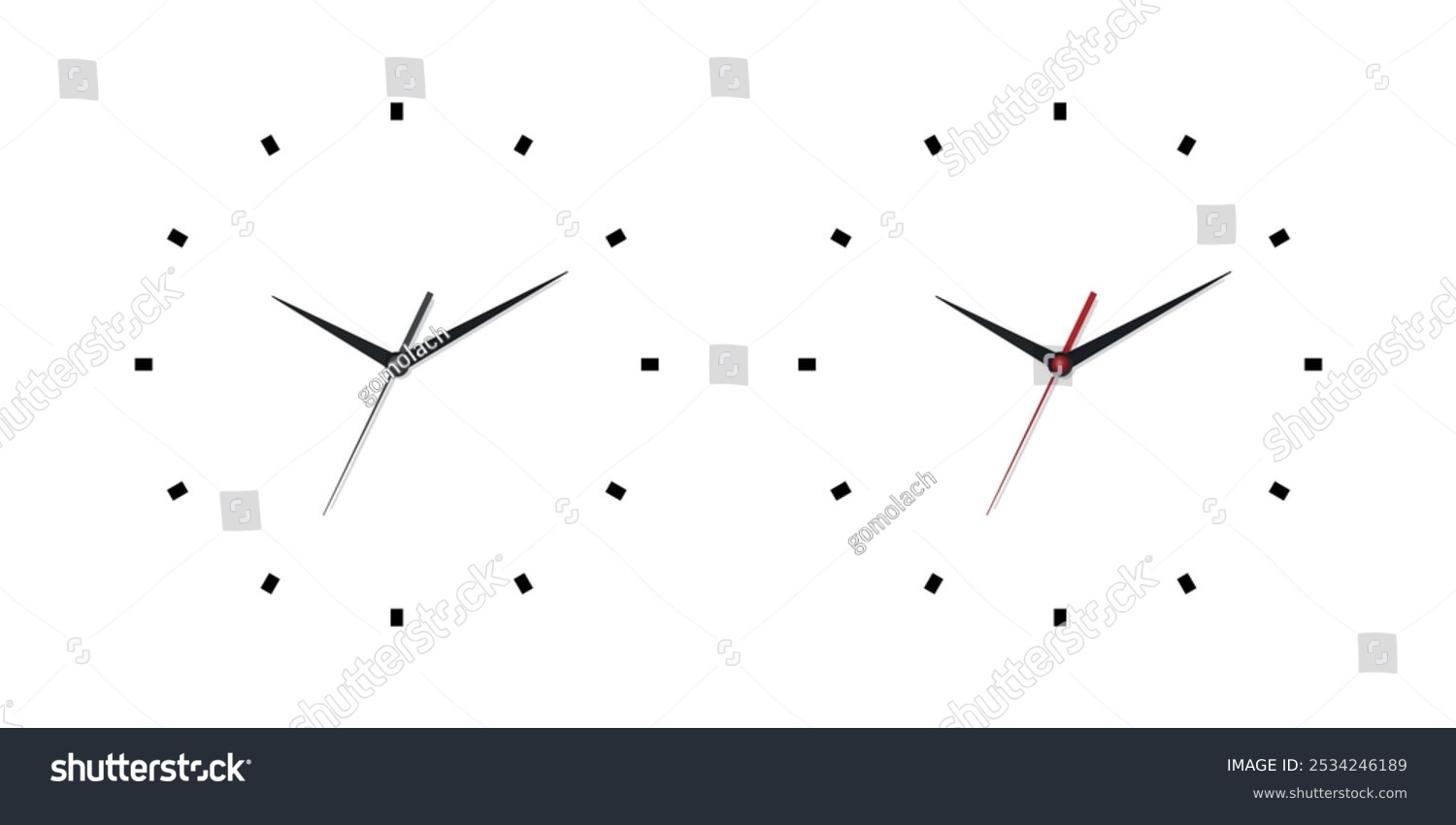Vector 3d Realistic Wall Office Clock Face Set. White and Black Dial ...