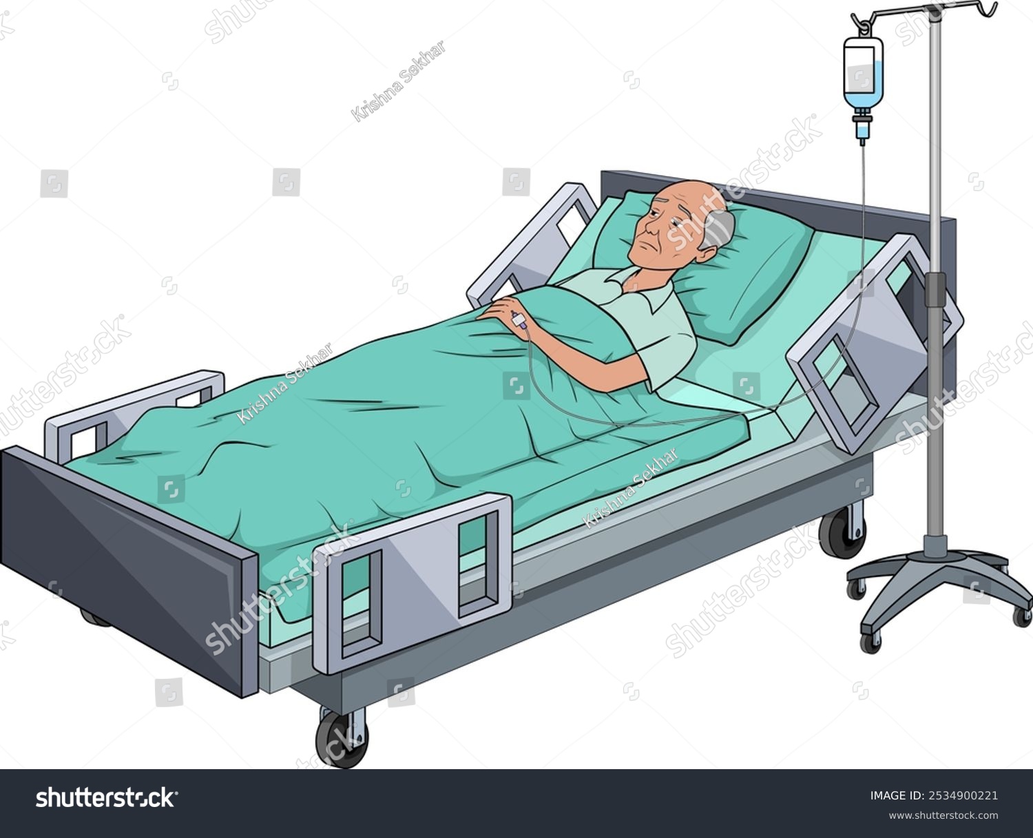 Old Man Hospital Bed Vector Cartoon Hospital Bed Old Man Patient Illustration_站酷海洛_正版图片_视频_字体_音乐 ...