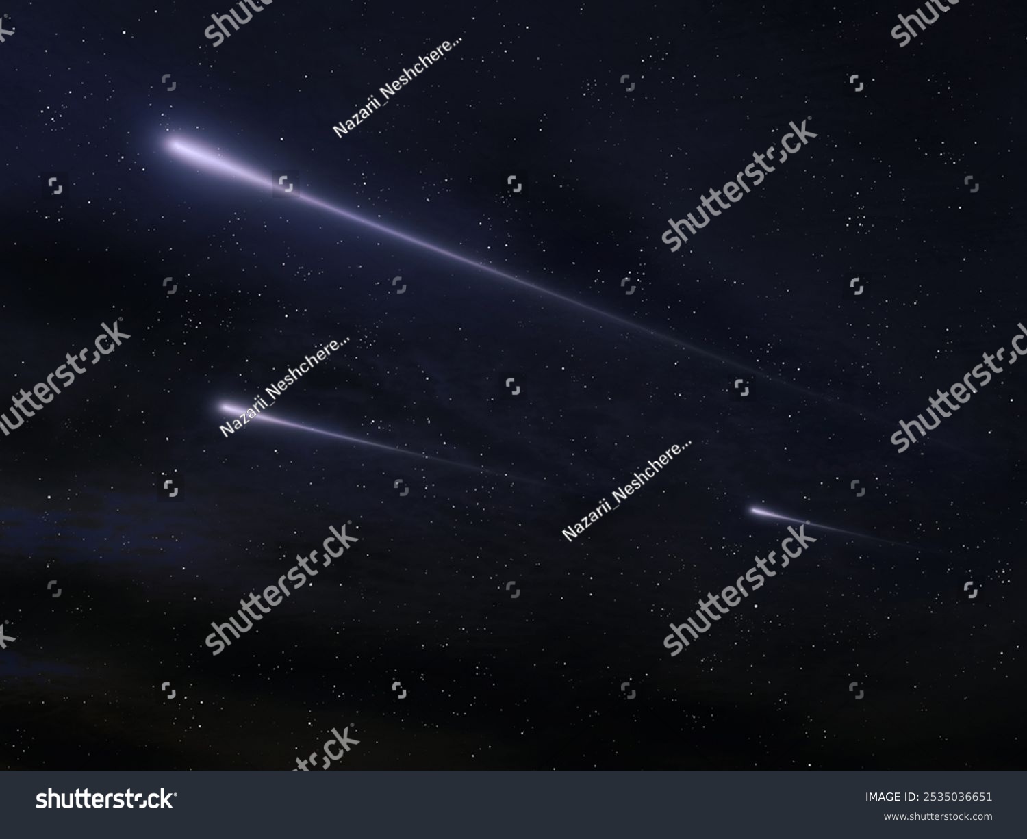 Meteor trails against the background of stars. Fireballs in the night ...