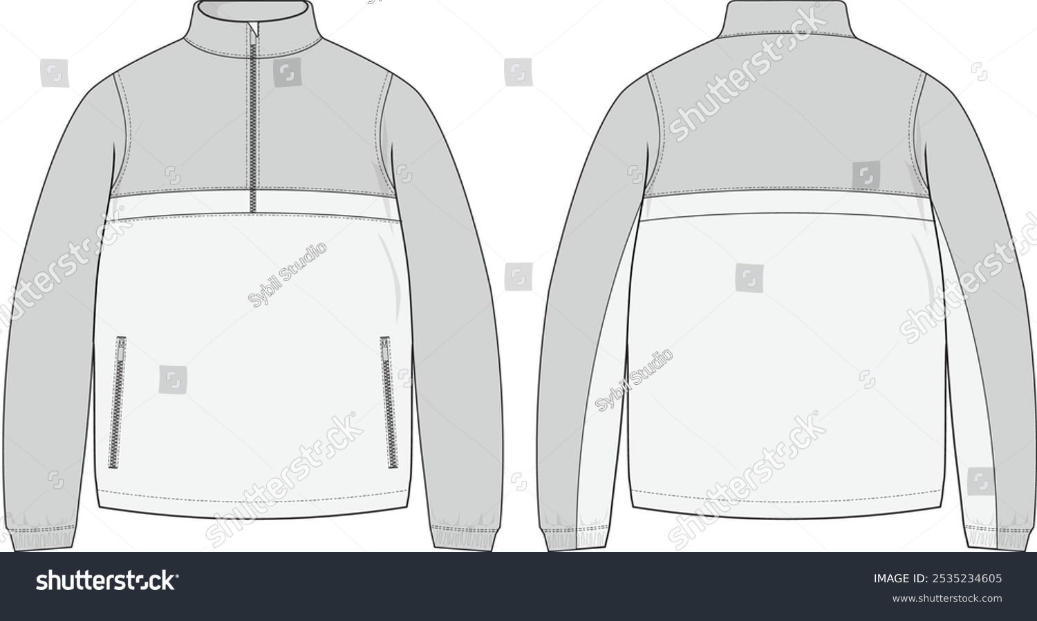 Half-Zip Windbreaker Sport Jacket design vector flat sketch fashion ...