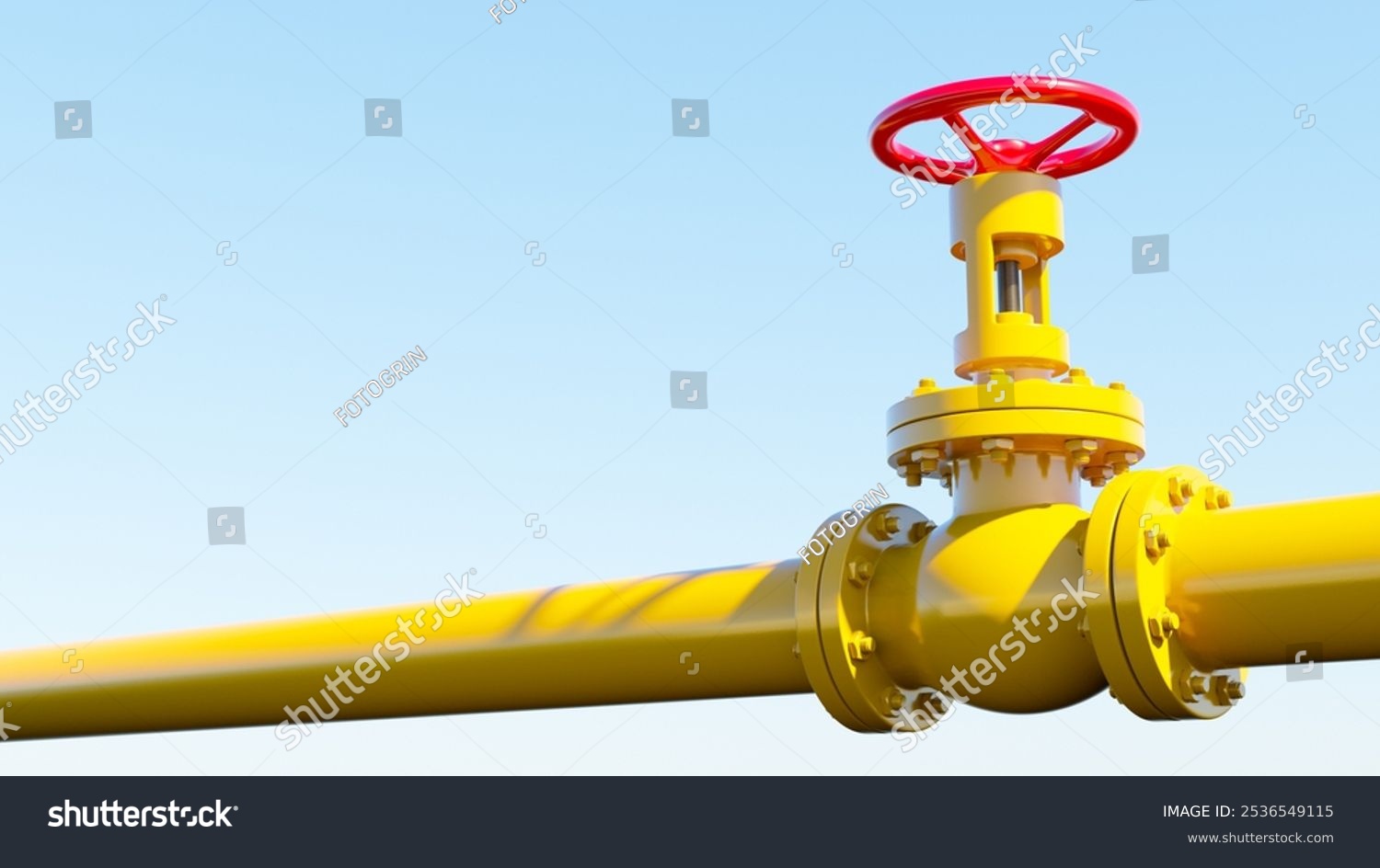 Yellow gas pipe. Pipeline for oil transportation. Gas pipe with red ...