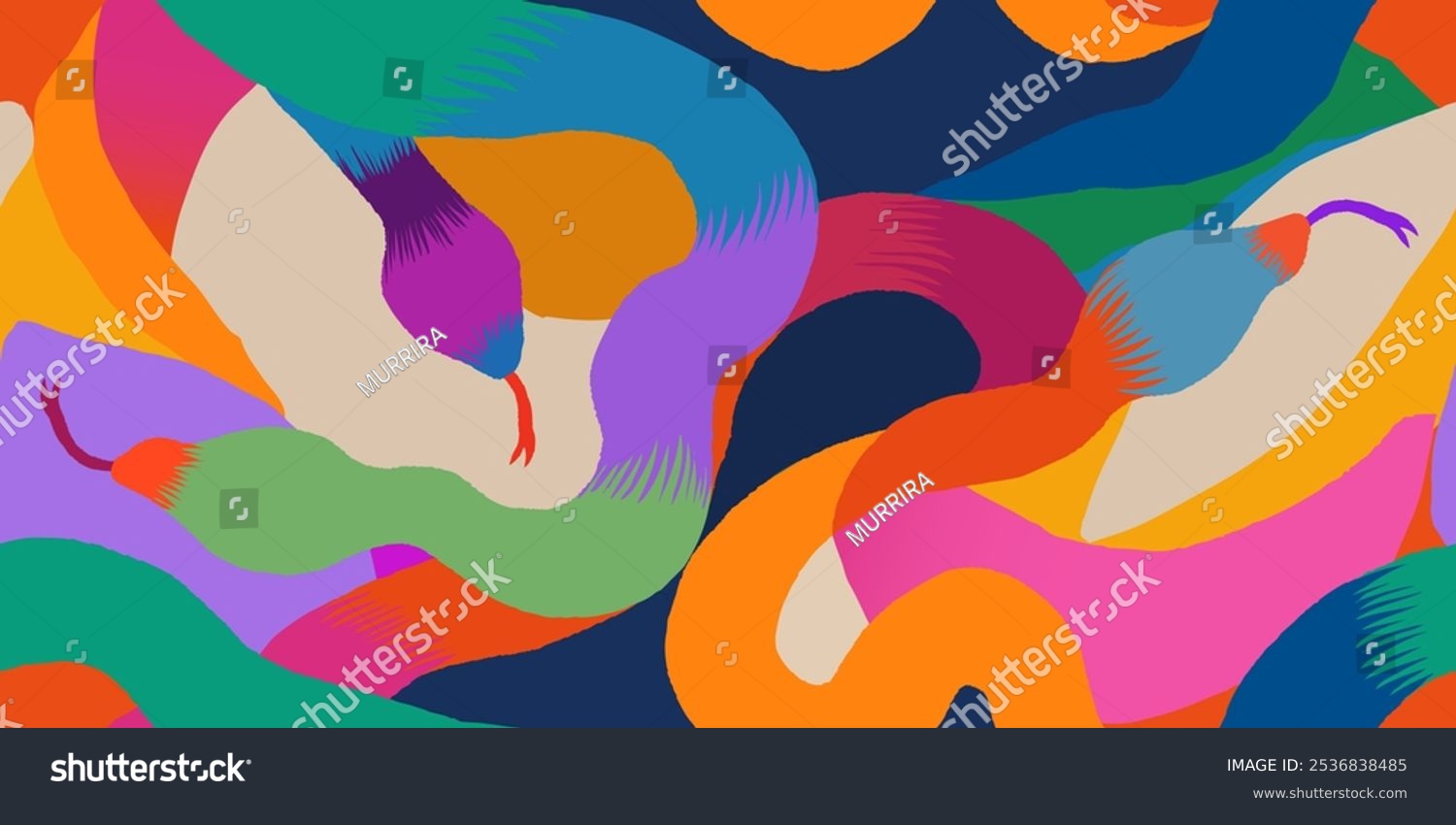 Exotic colourful abstract snakes pattern. Dynamic fashionable print ...