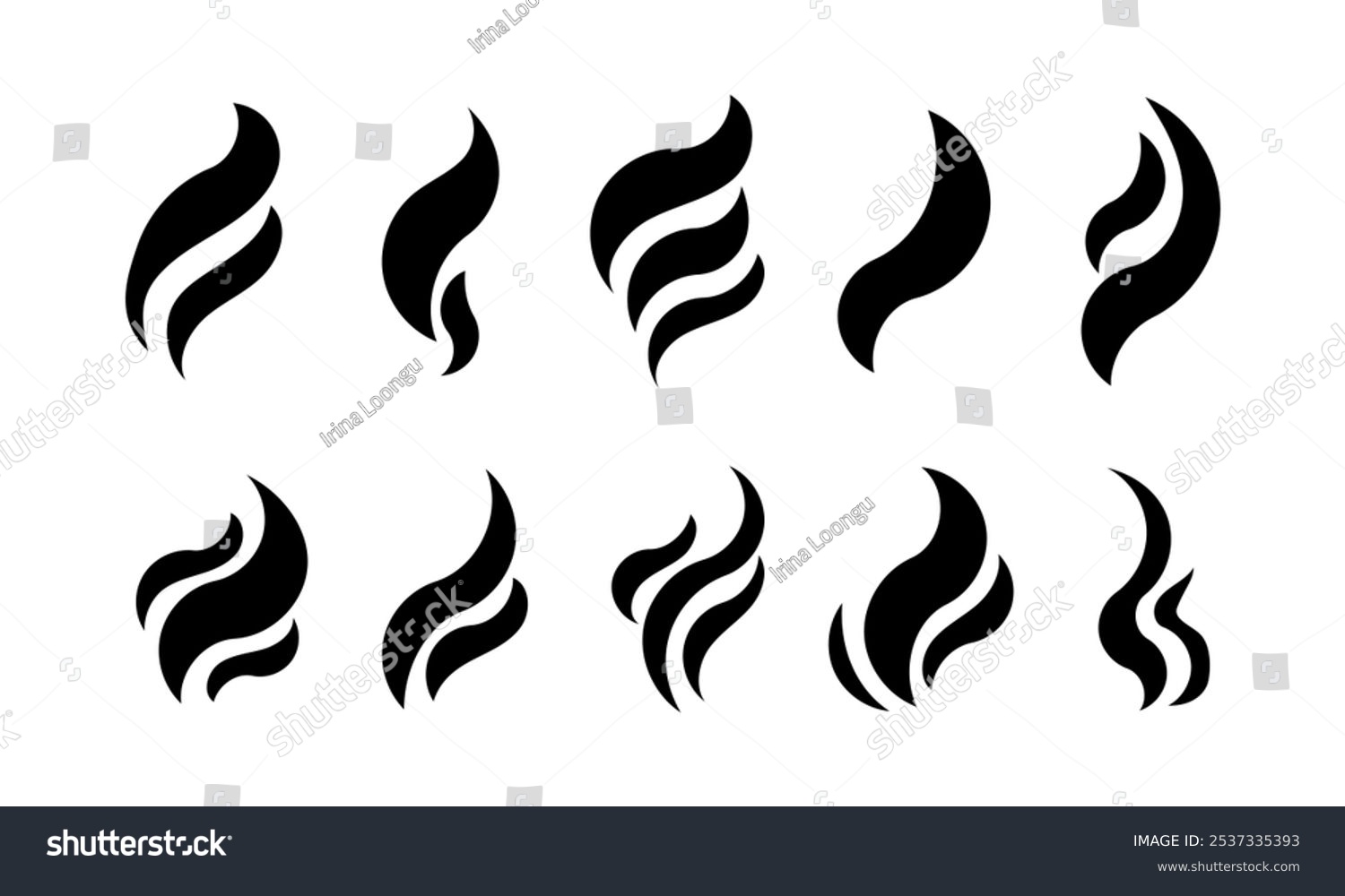 Aromas icons set. Cooking smoke hot steam silhouette odor warm smells ...