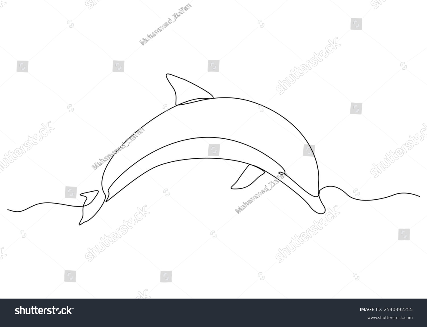 Continuous single line sketch drawing of jumping and swimming dolphin ...