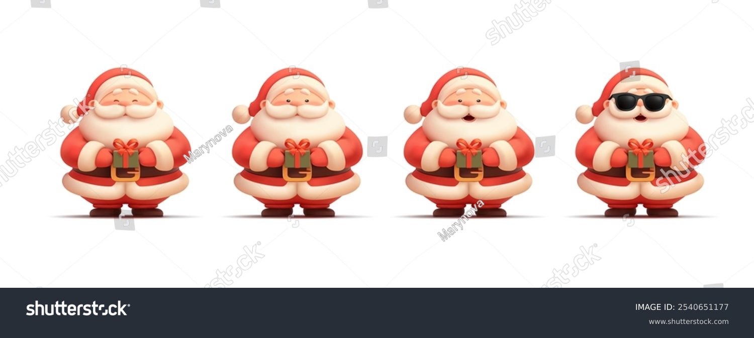 Set of funny Santa Clauses with different facial expressions and a gift ...