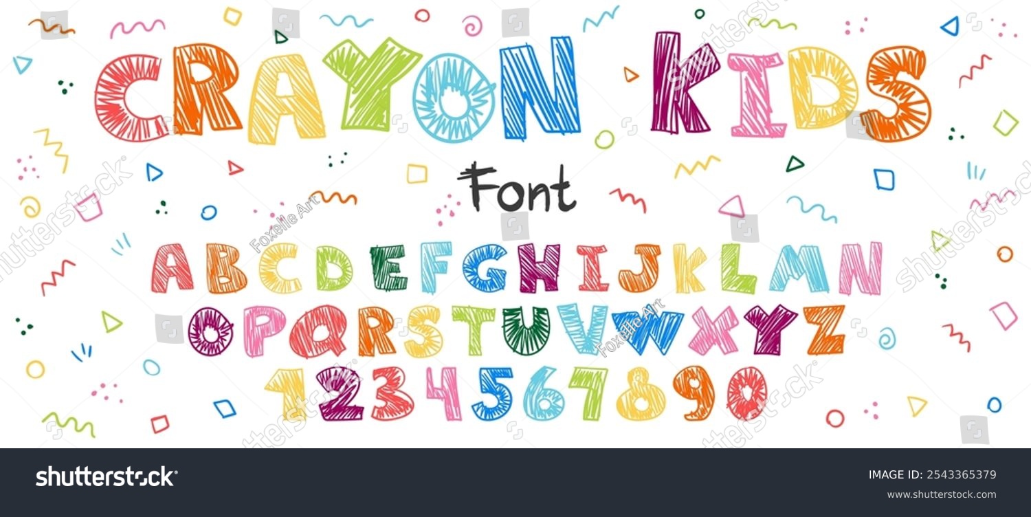 Crayon kids font doodle funny playful alphabet hand drawn letters and ...
