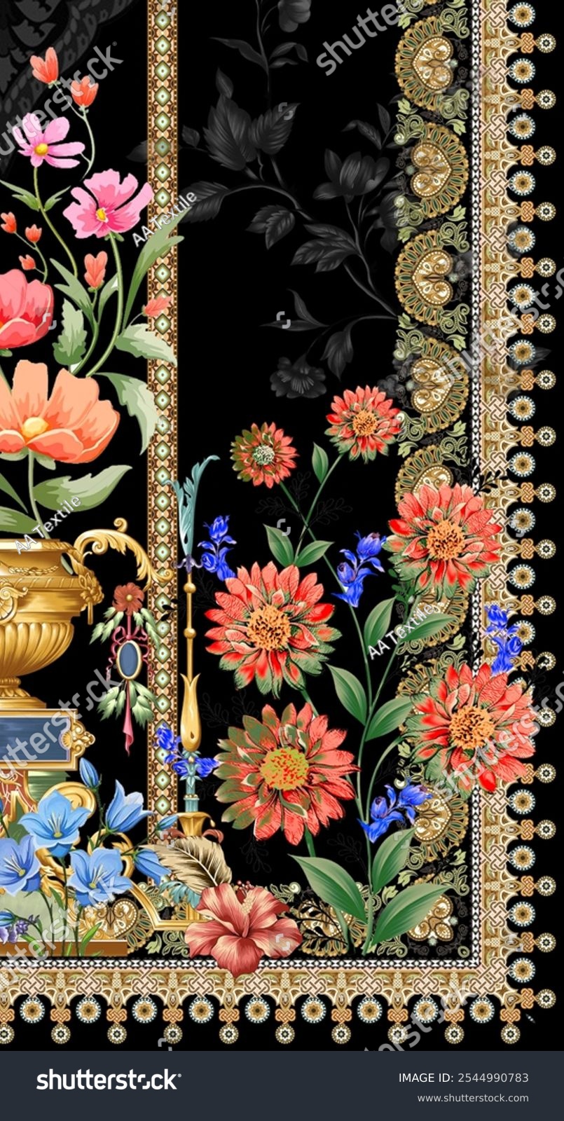 Baroque ornaments and motifs with composition Mughal motif buti and ...