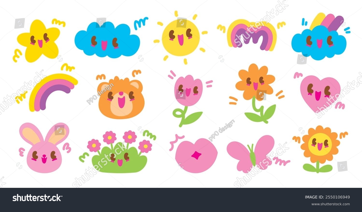 cute and fun hand drawn smile face cartoon graphic vector set in happy ...
