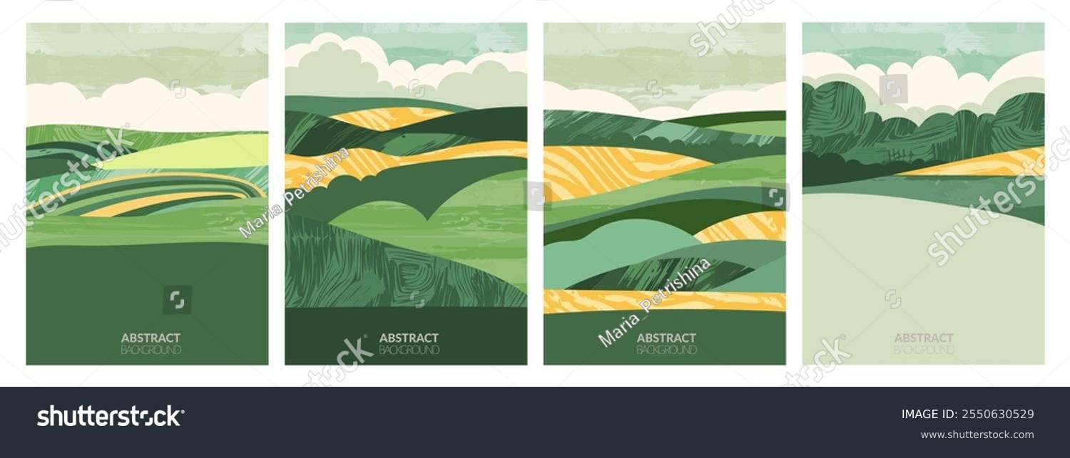 Aerial vector illustration of rural farm landscape - green field wheat ...