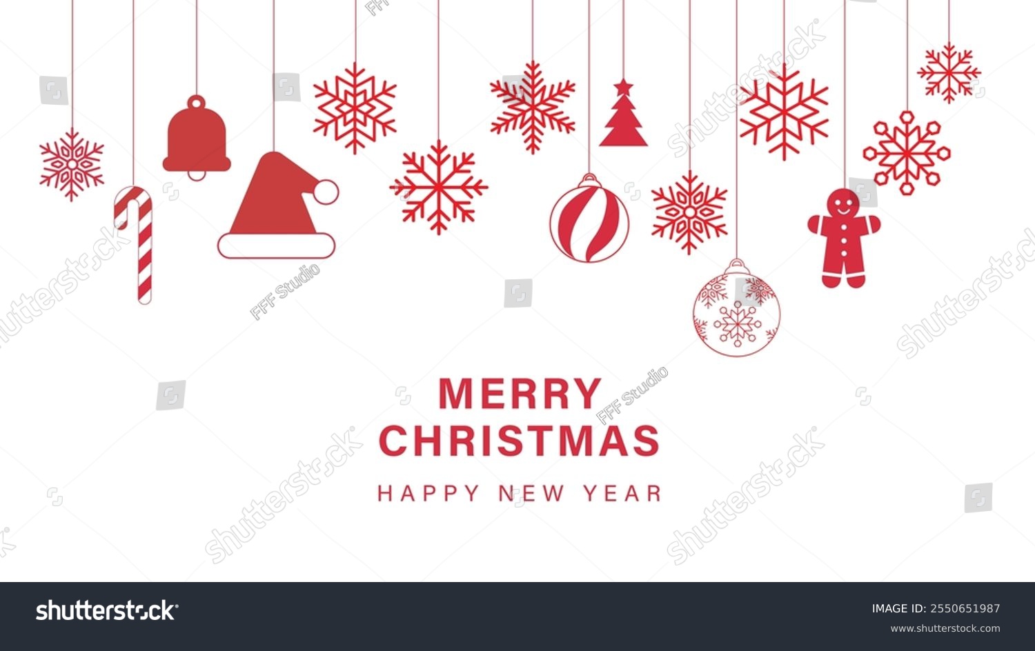 Merry Christmas design with snowballs snowflakes ginger cookies bell ...