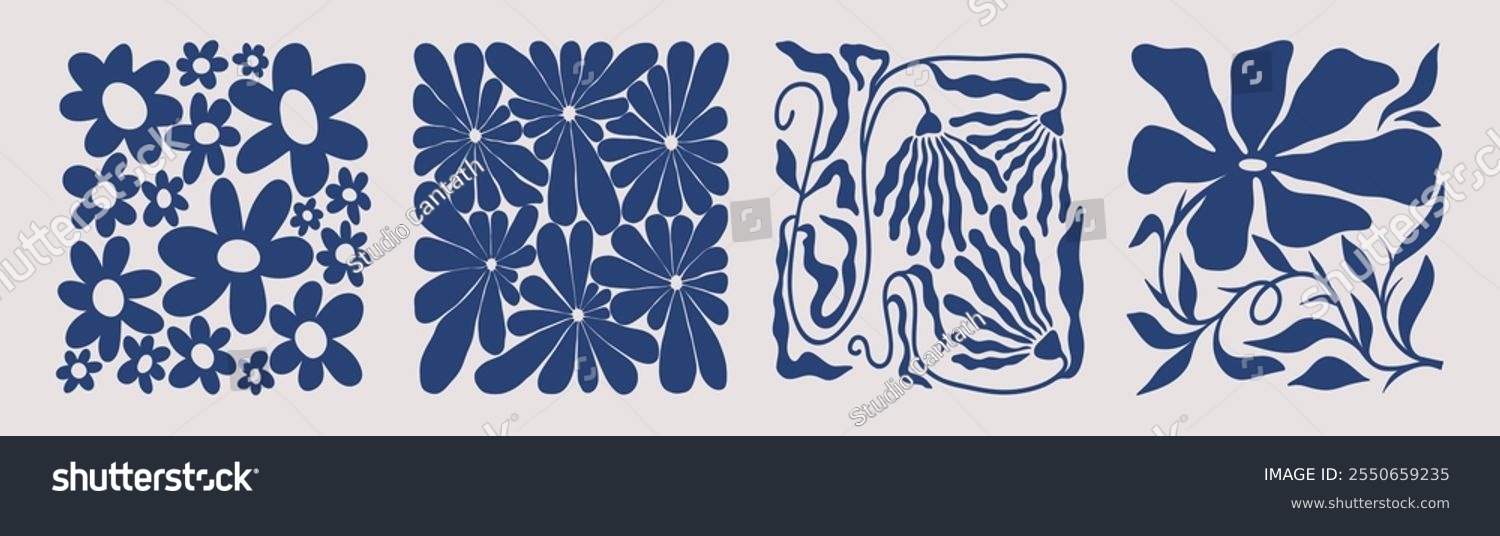 Contemporary floral elements. Abstract flower leaf organic shapes ...