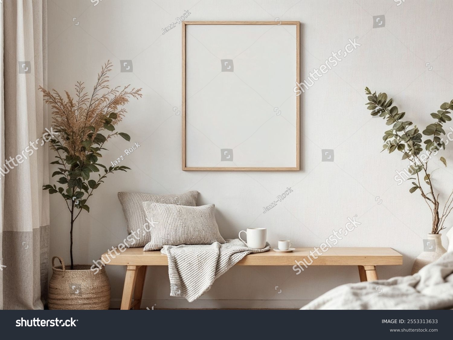 Frame mockup A4 poster size. Living room wall poster mockup. Minimalist ...