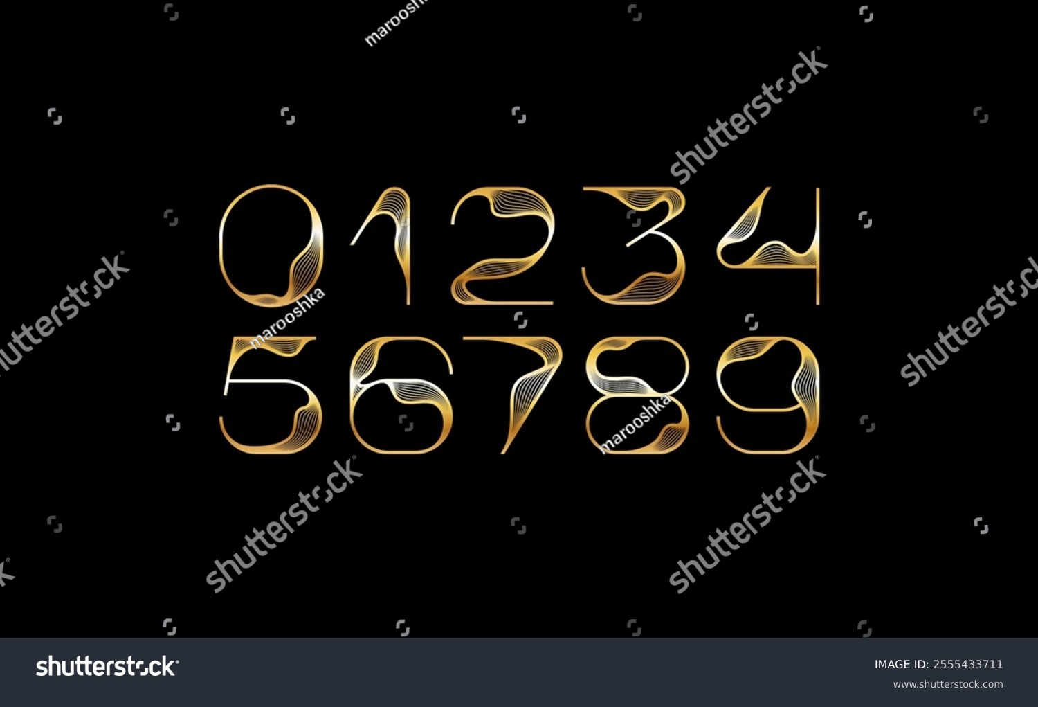 Golden numbers beautiful elegant striped font Arab numerals vector ...