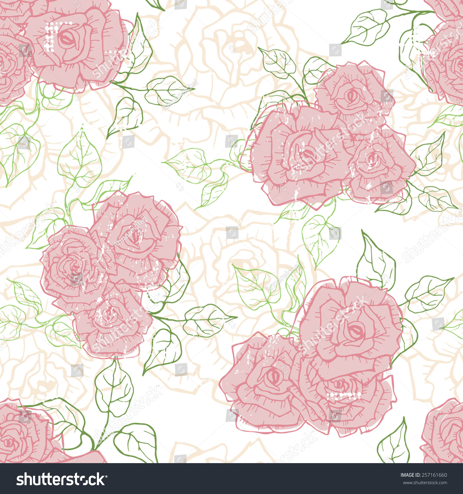 Hand drawn tender vintage roses seamless pattern . All objects are ...
