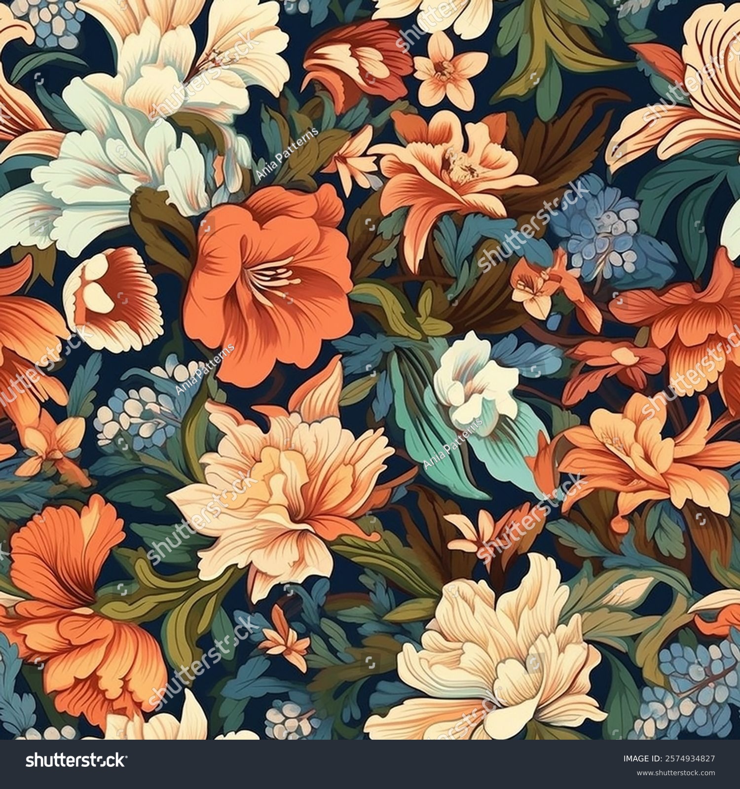 Realistic flower pattern seamless design William Morris _站酷海洛_正版图片_视频 ...
