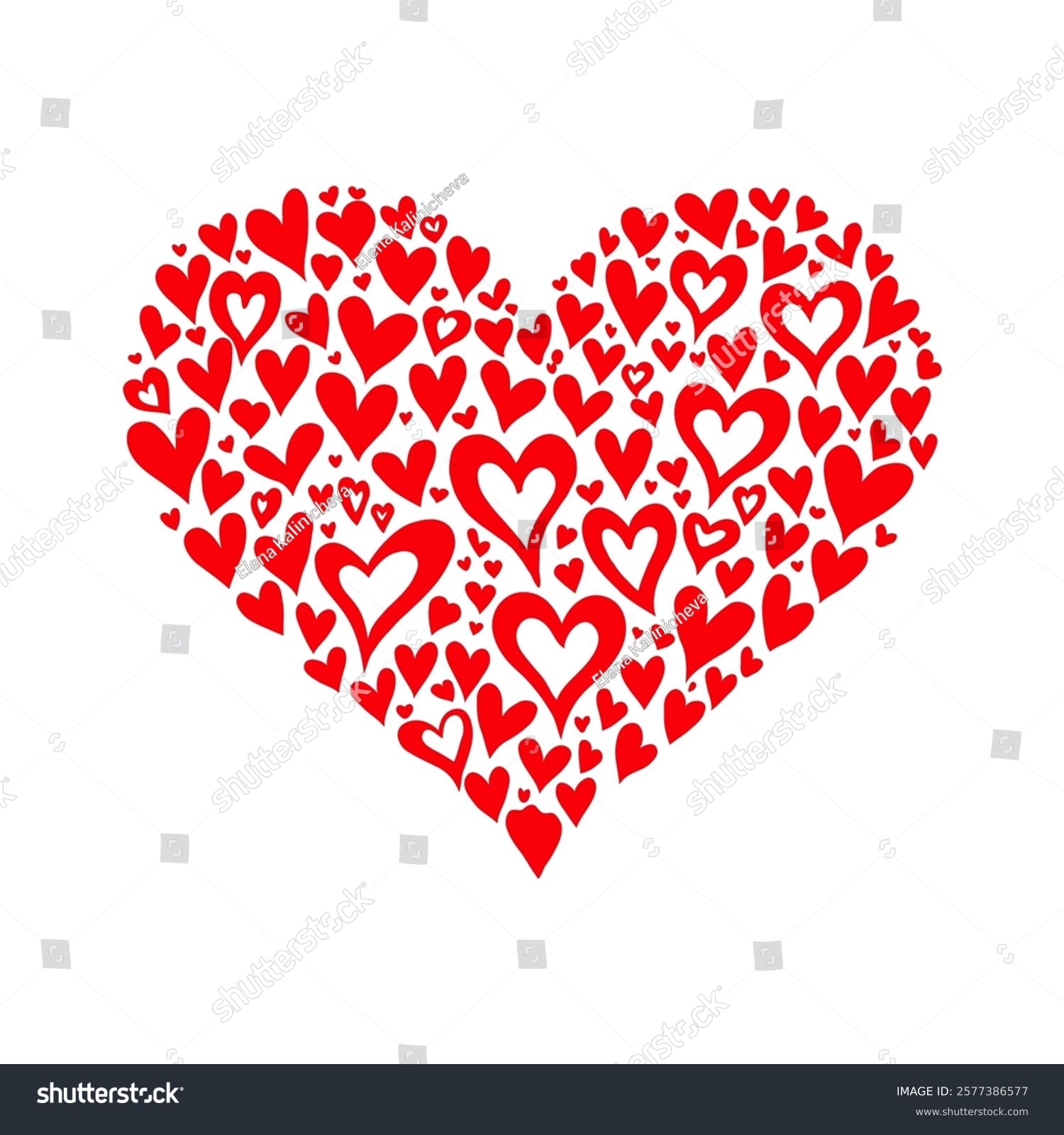 Red heart collage composed of smaller hearts in a minimal graphic style ...