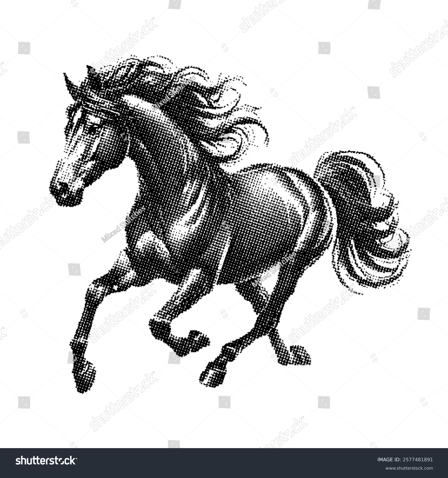 Running horse gallop retro halftone photocopy style stipple effect illustration_站酷海洛_正版图片_视频_字体 ...
