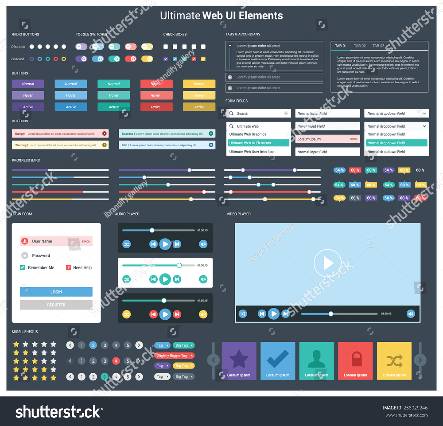 Ultimate dark web UI elements | UI Mega Collection | flat design web elements: Icons web forms ...