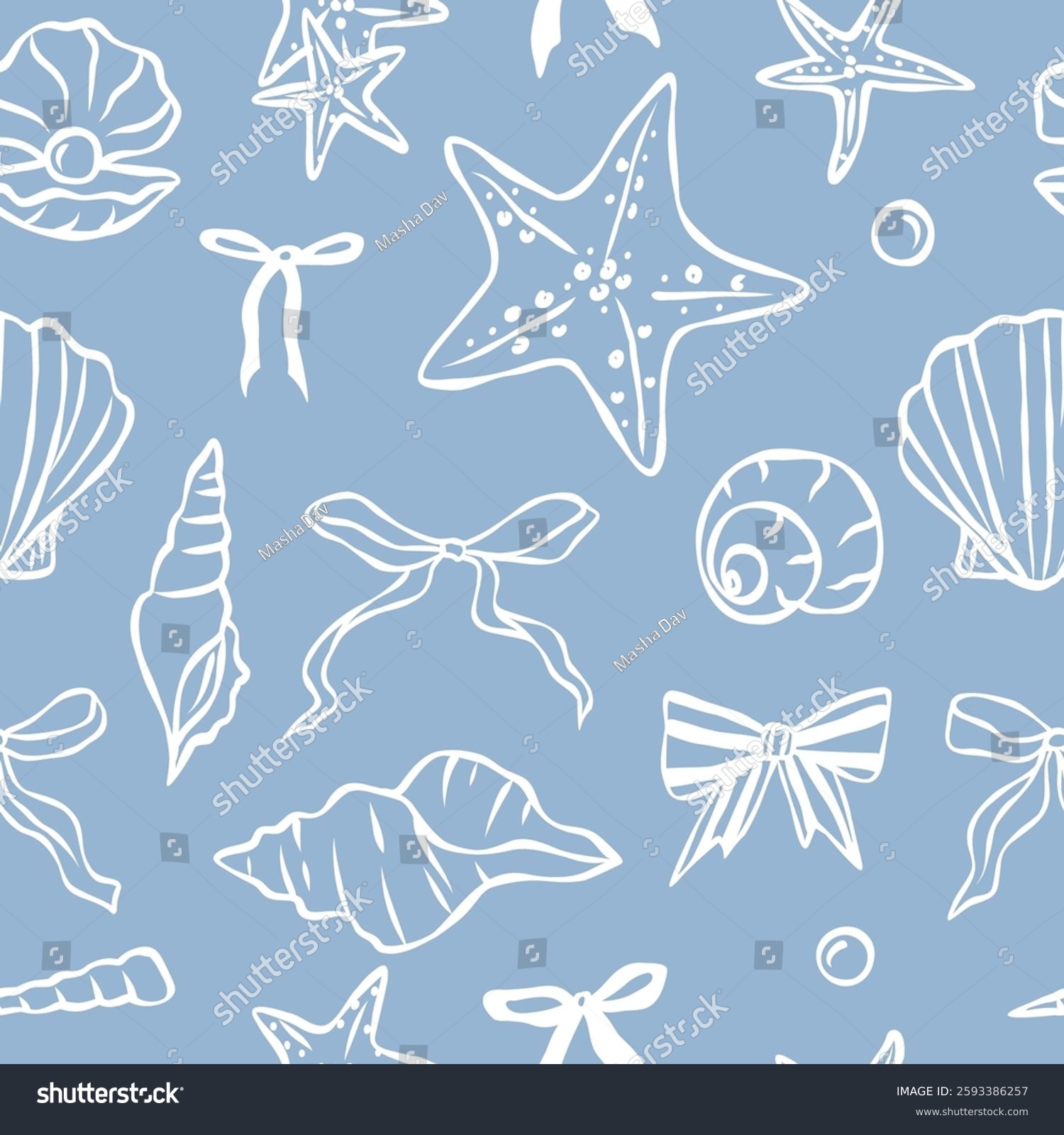 Hand drawn whimsical shells and bows seamless pattern_站酷海洛_正版图片_视频_字体 ...