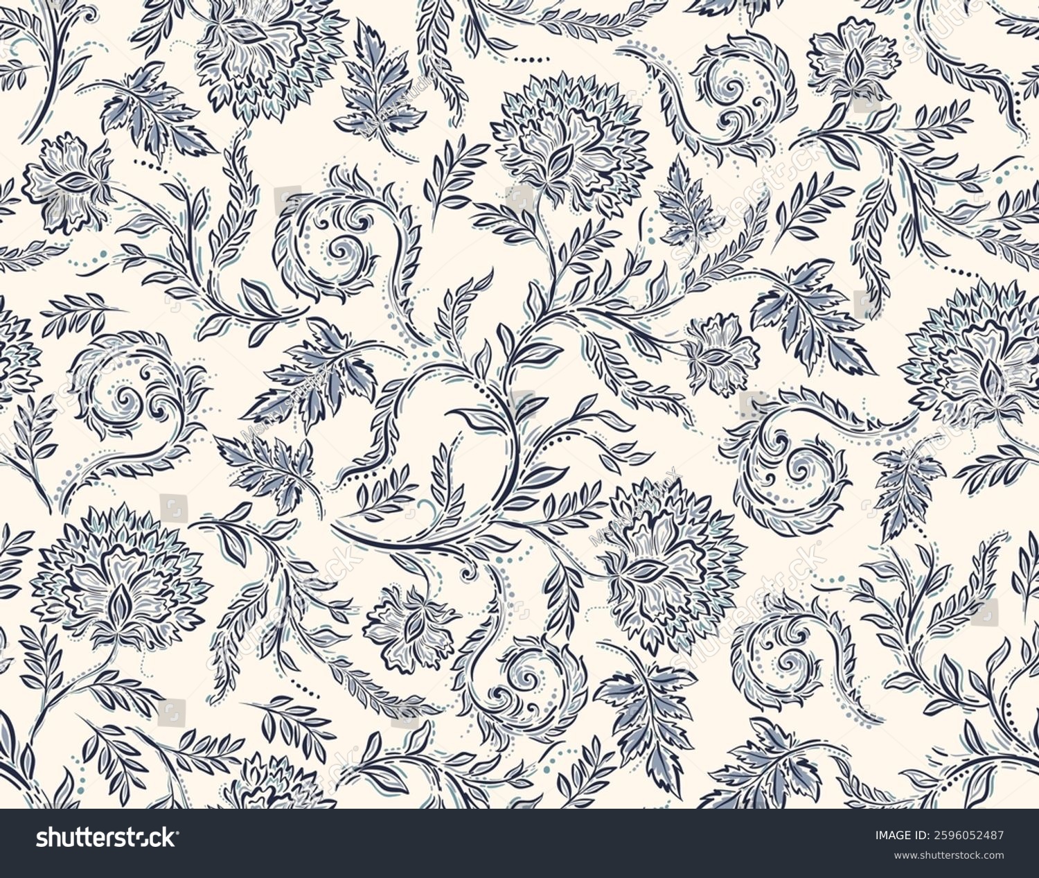 Trendy stylish Hand drawn floral pattern with paisley and indian flower ...