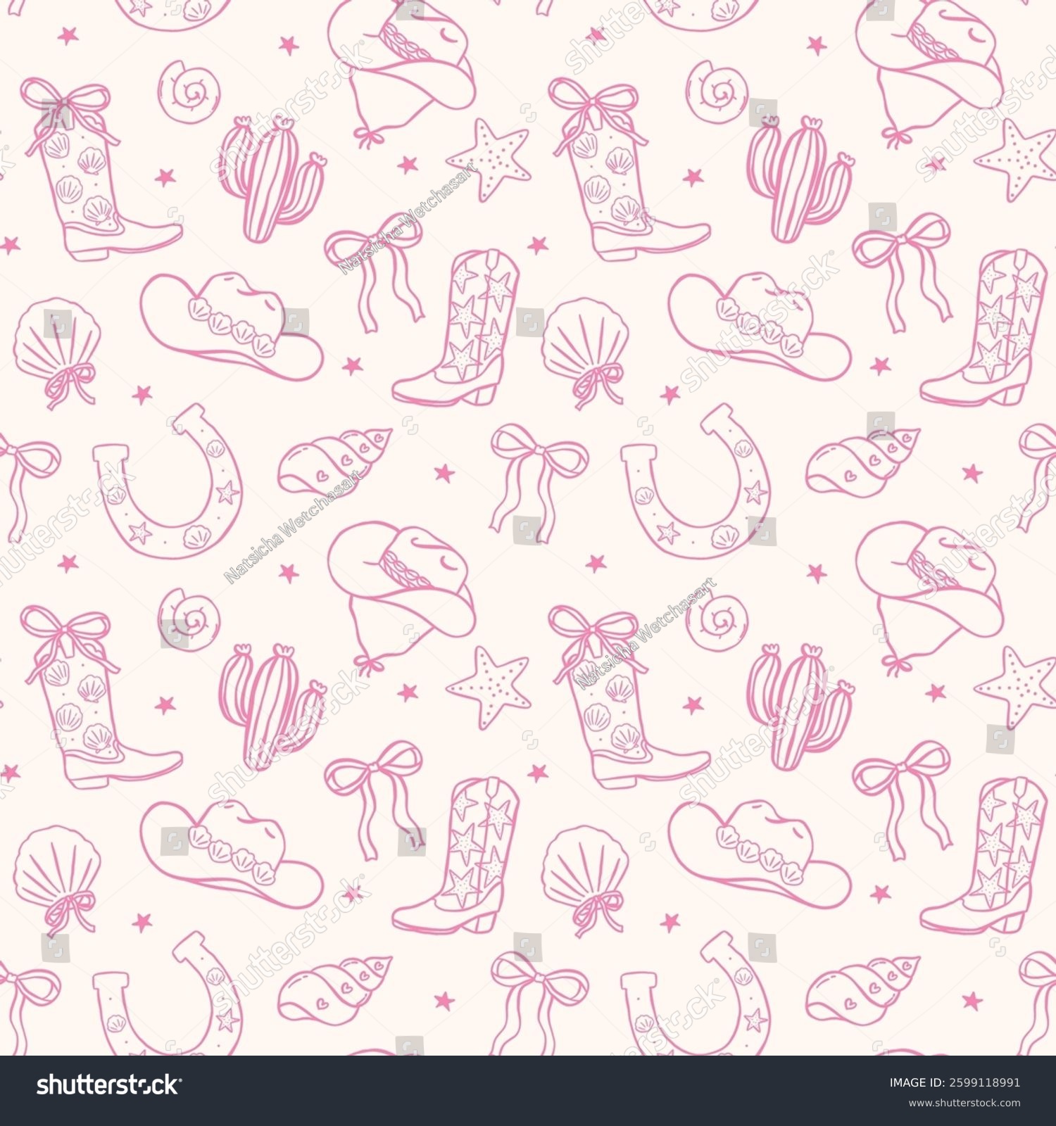 Pink Coastal Cowgirl Seamless Pattern background Western Beach Girly ...