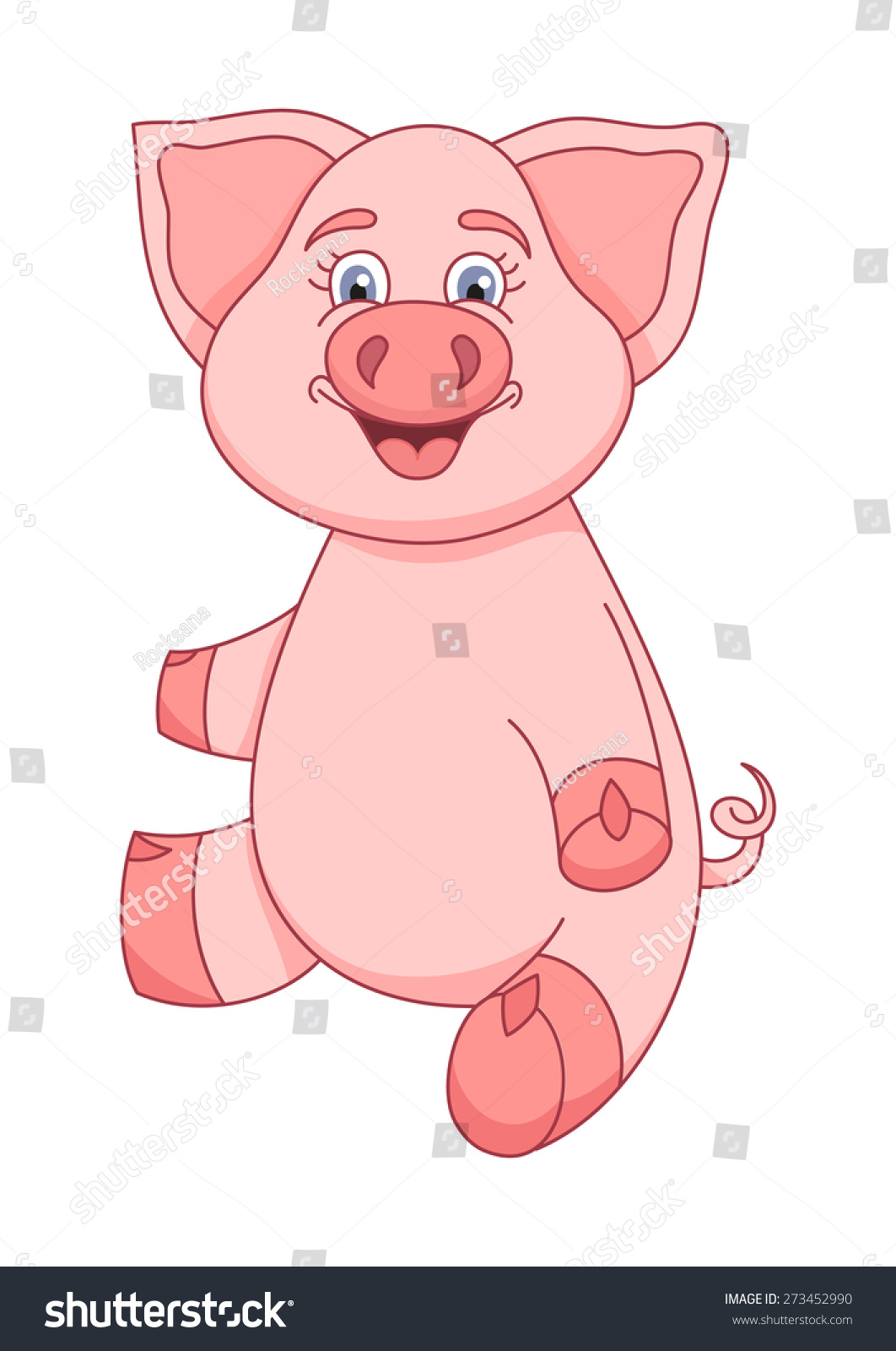 Vector illustration of cute pig funny piggy sitting and smiling_站酷海洛_正版图片_视频_字体_音乐素材交易平台_站酷旗下品牌