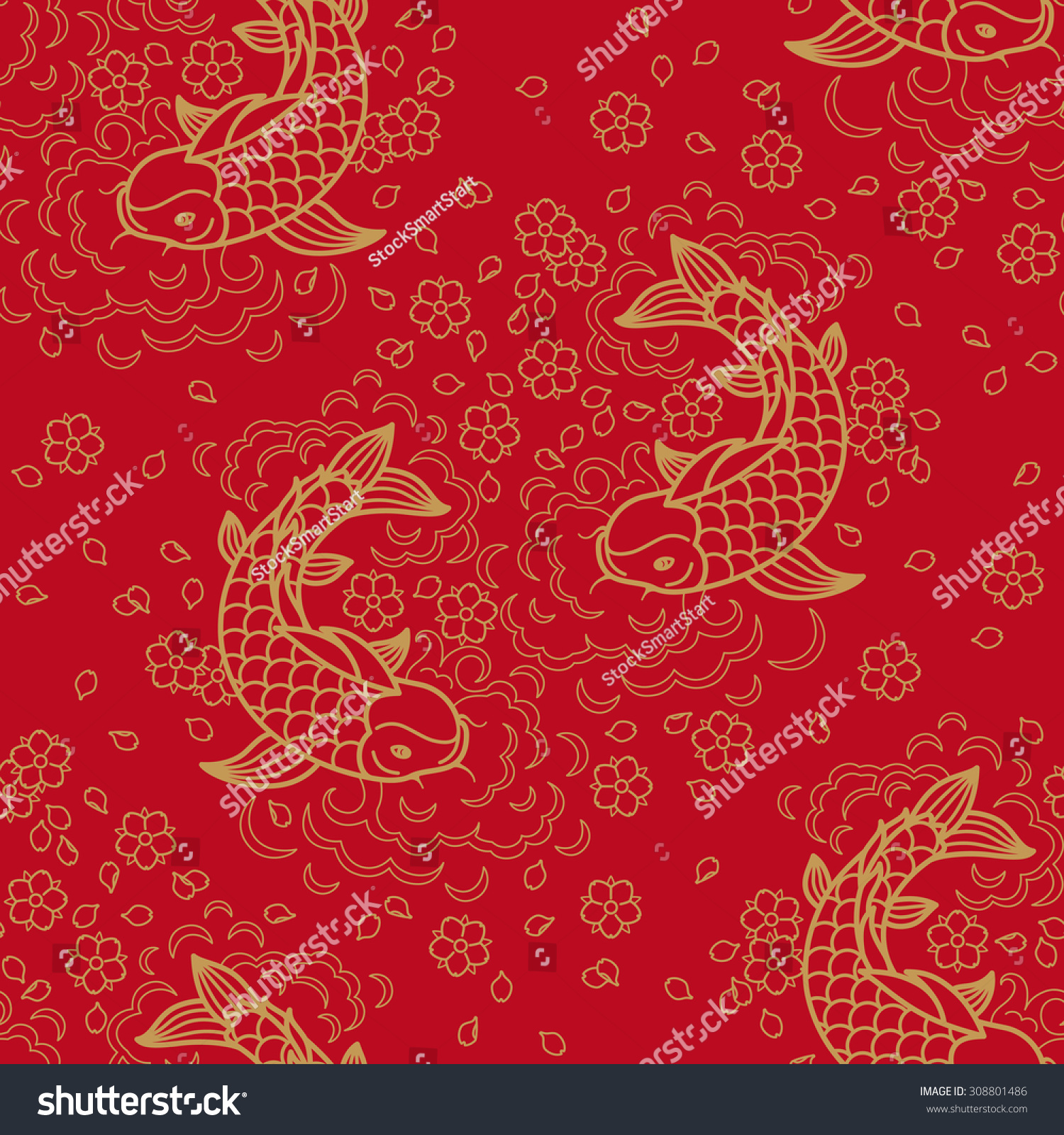 Chinese vector seamless pattern with Koi Fish_站酷海洛_正版图片_视频_字体_音乐素材交易平台 ...