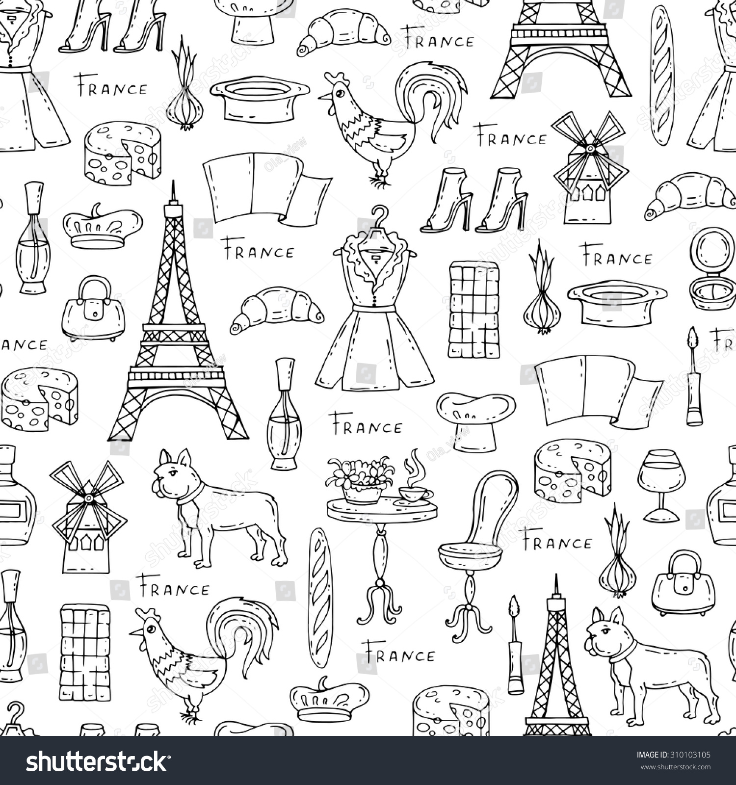 Vector pattern on the theme of France. Pattern with symbols of France ...