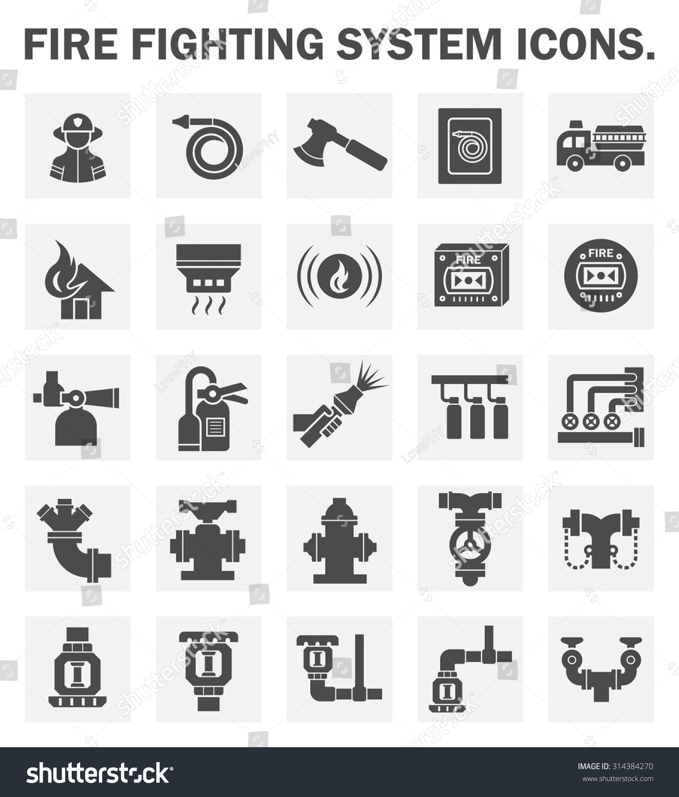 Firefighting system and fire sprinkler vector icon set._站酷海洛_正版图片_视频_字体 ...
