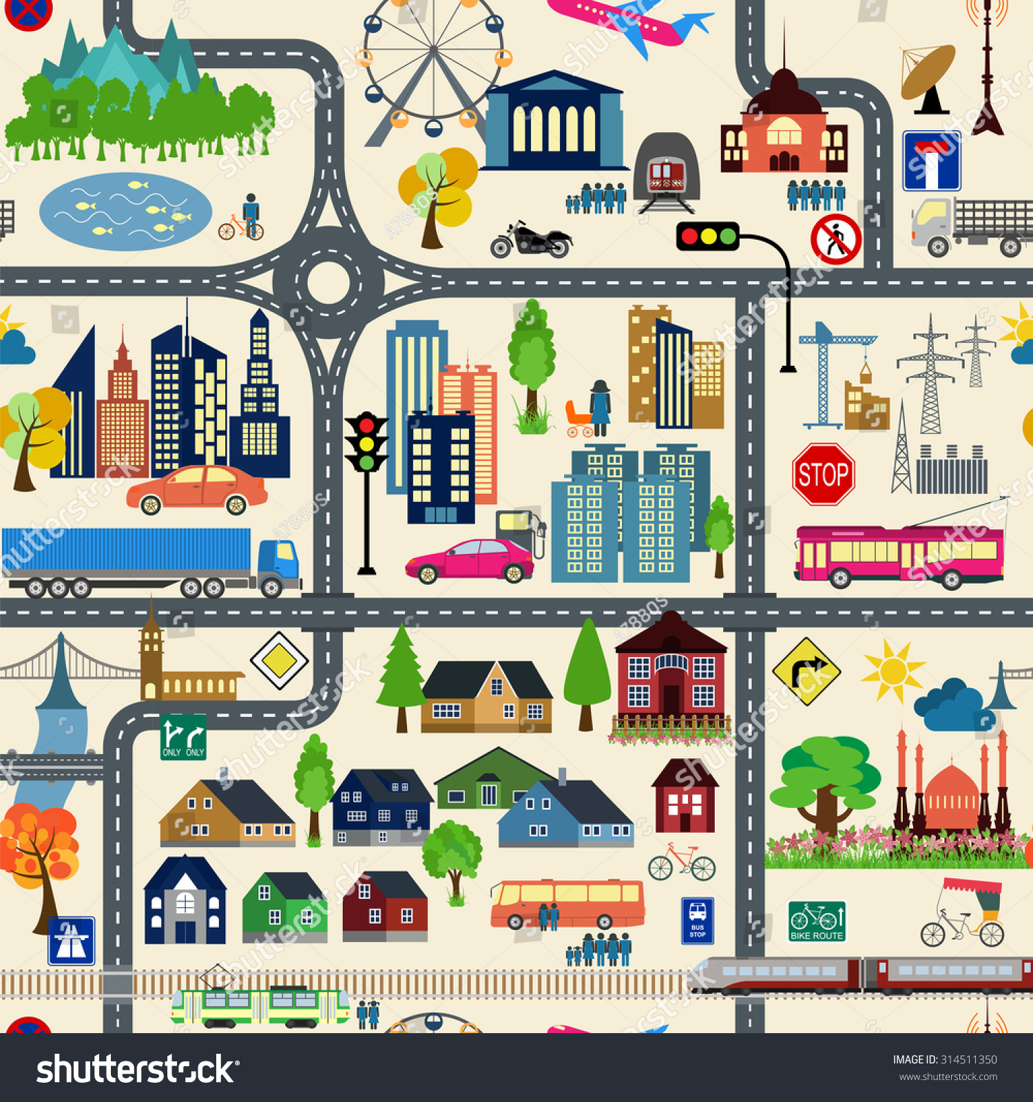 City map generator. City map example. Elements for creating your ...