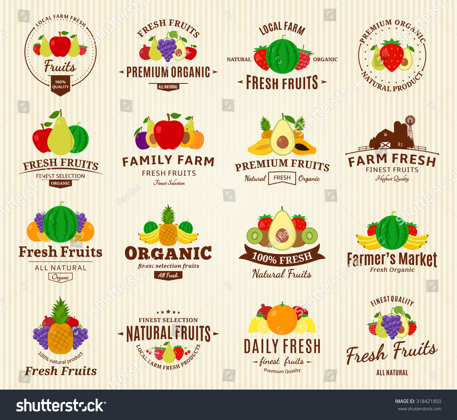 Set of fruit logo templates. Fruit labels with sample text. Fruits ...