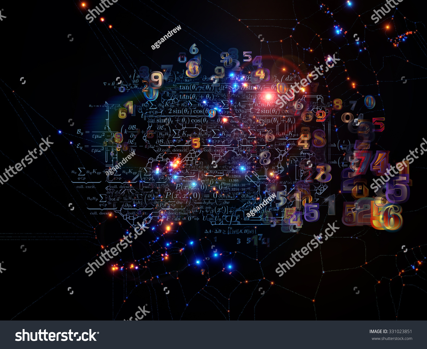 Math Network series. Interplay of lights strands and numbers on the ...