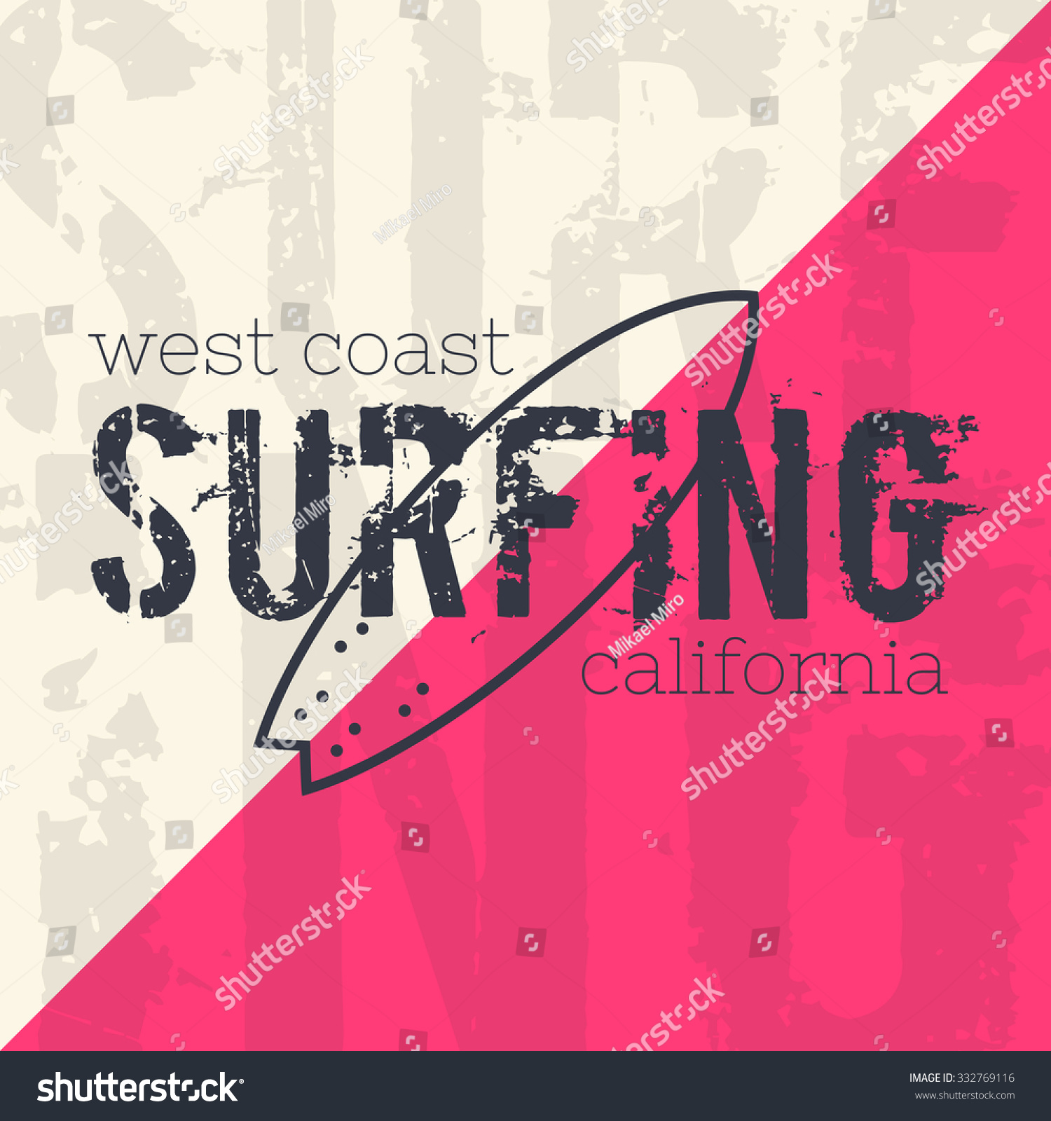 Illustration of surf typography in grunge design with letters ...