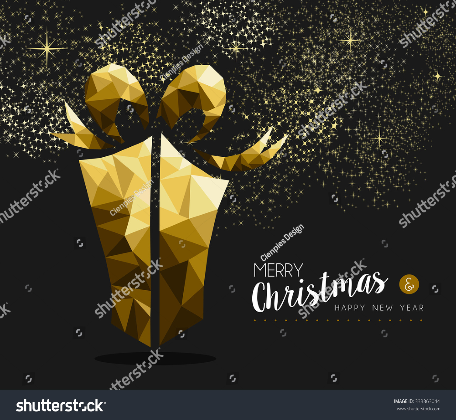 Merry christmas and happy new year fancy gold gift box in hipster ...