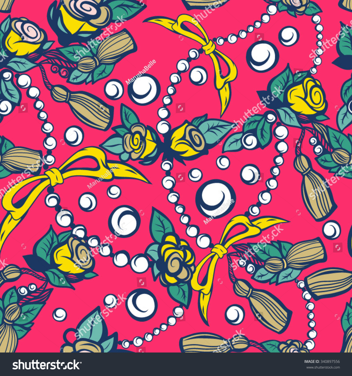 Seamless texture with roses pearls and bows. Seamless pattern can be ...