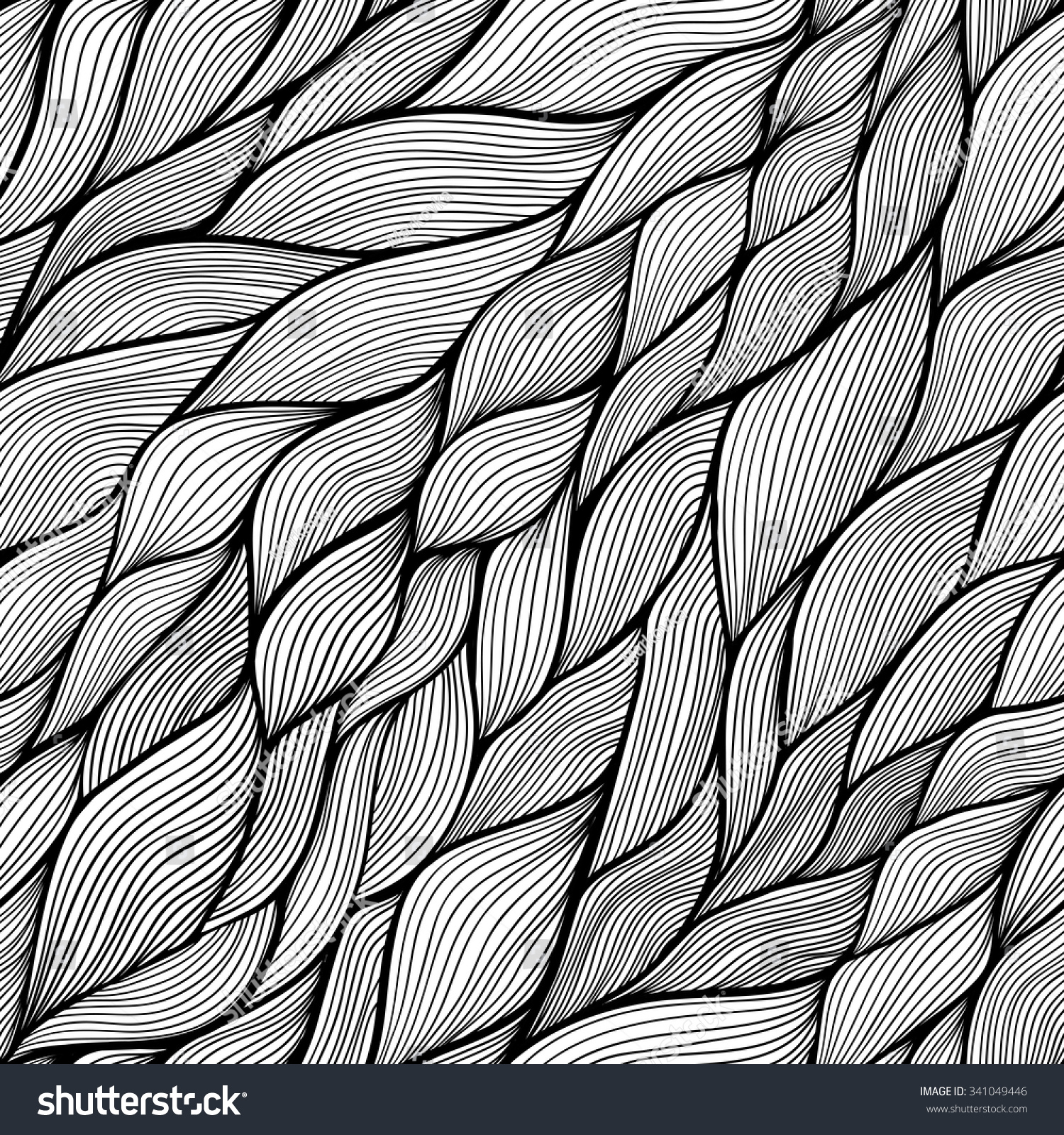 Black and white vector seamless abstract hand-drawn pattern. Wave patterns (seamlessly tiling ...