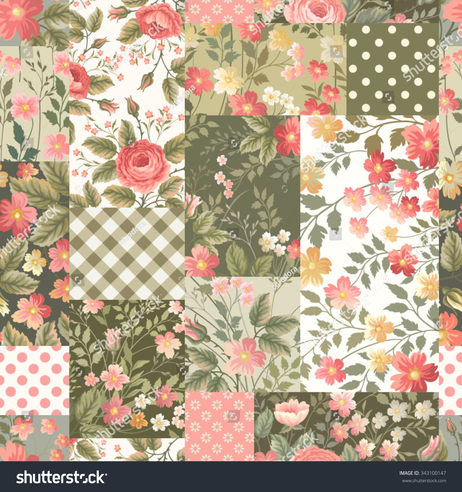 seamless floral patchwork pattern with roses_站酷海洛_正版图片_视频_字体_音乐素材交易平台_站酷旗下品牌