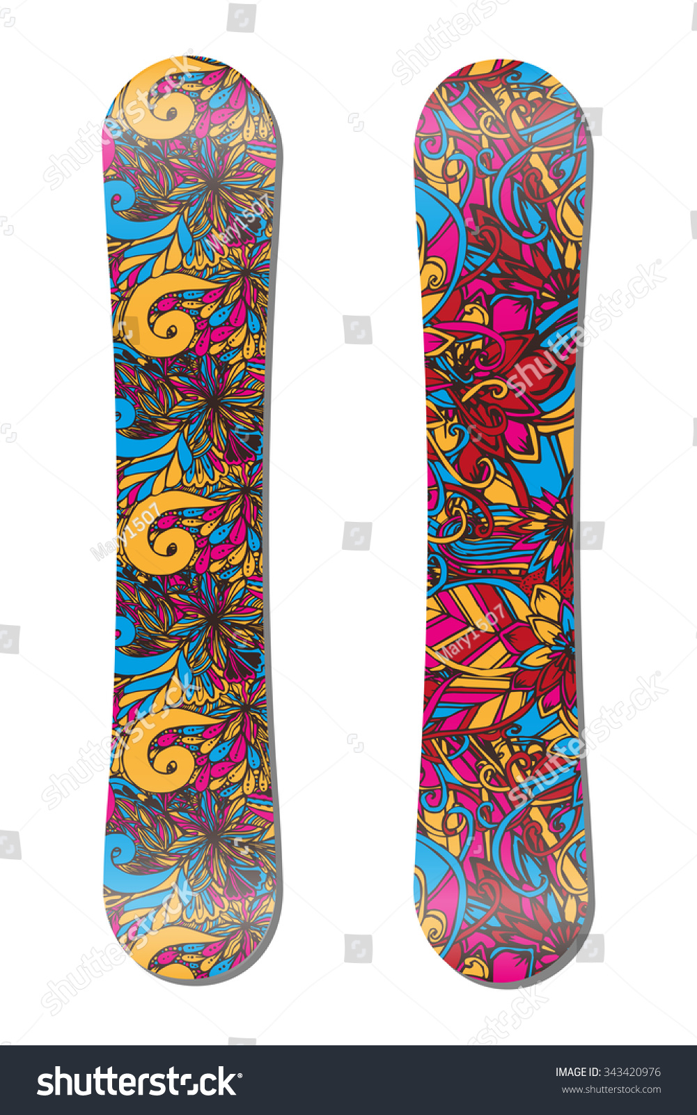 Vivid snowboard flower design. Floral vector doodles illustration._站酷海洛 ...