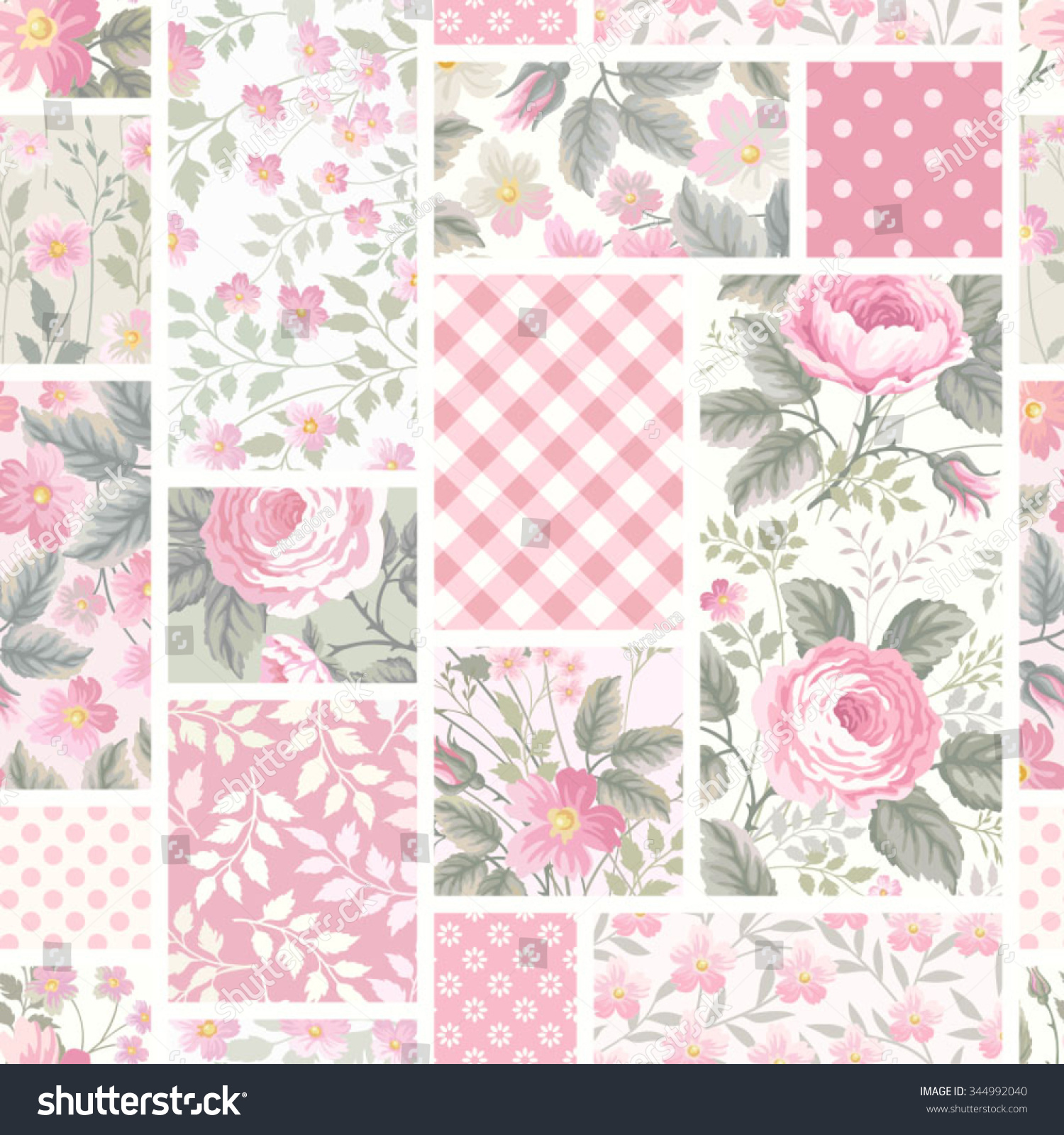 seamless floral patchwork pattern with roses_站酷海洛_正版图片_视频_字体_音乐素材交易平台_站 ...