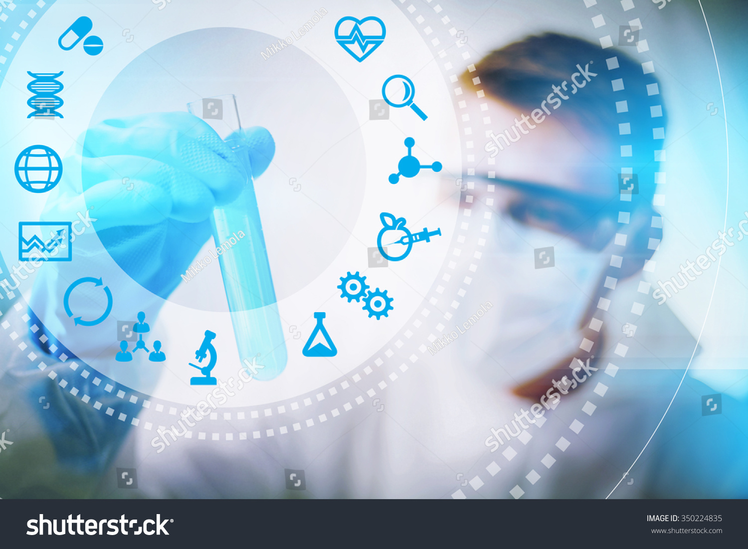 Biotechnology researcher concept or biotech science close up of male ...