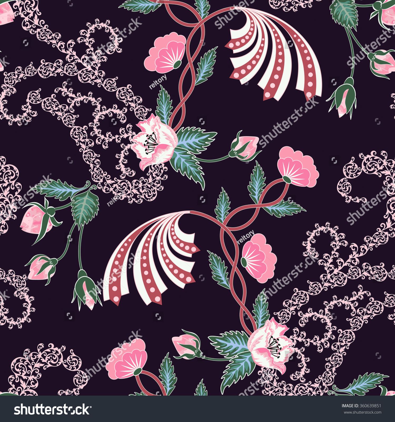 seamless pattern with pink filigree paisley in the Renaissance style ...