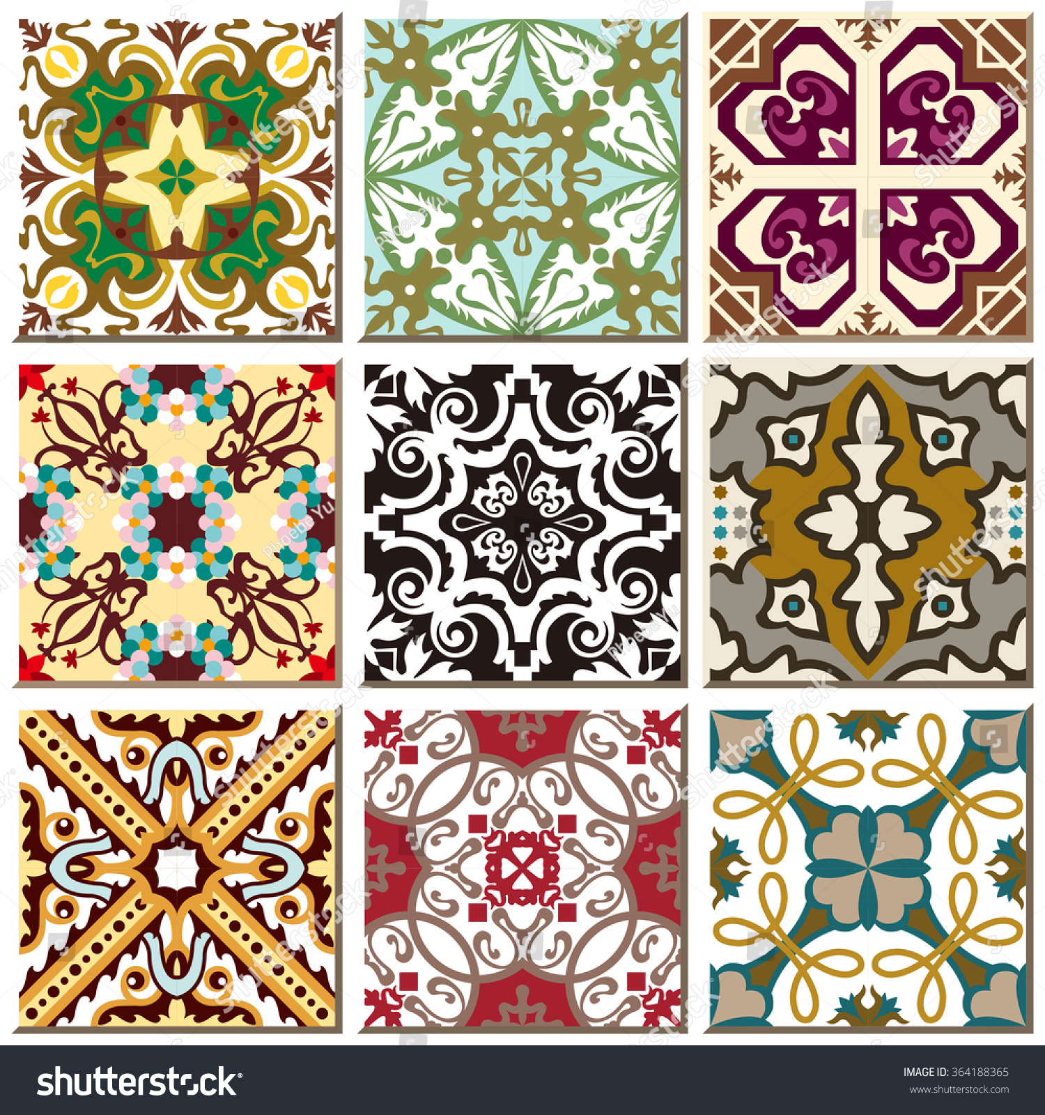 Vintage retro ceramic tile pattern set collection 012 Antique retro ...