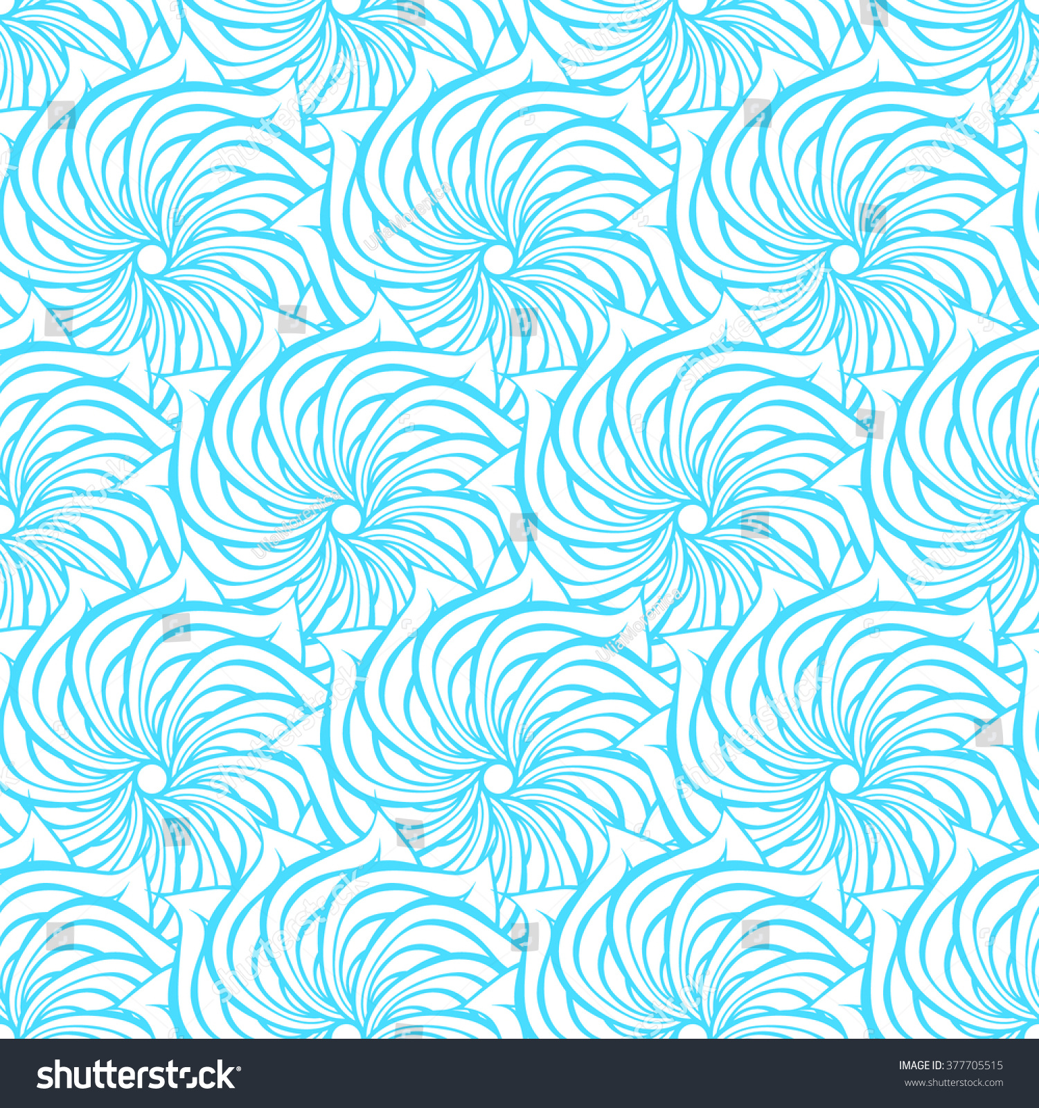 Seamless creative hand-drawn pattern of stylized flowers in pale cyan ...