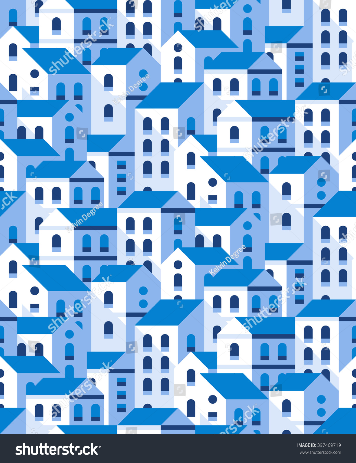 Vector seamless pattern with flat style houses. Small city or town ...