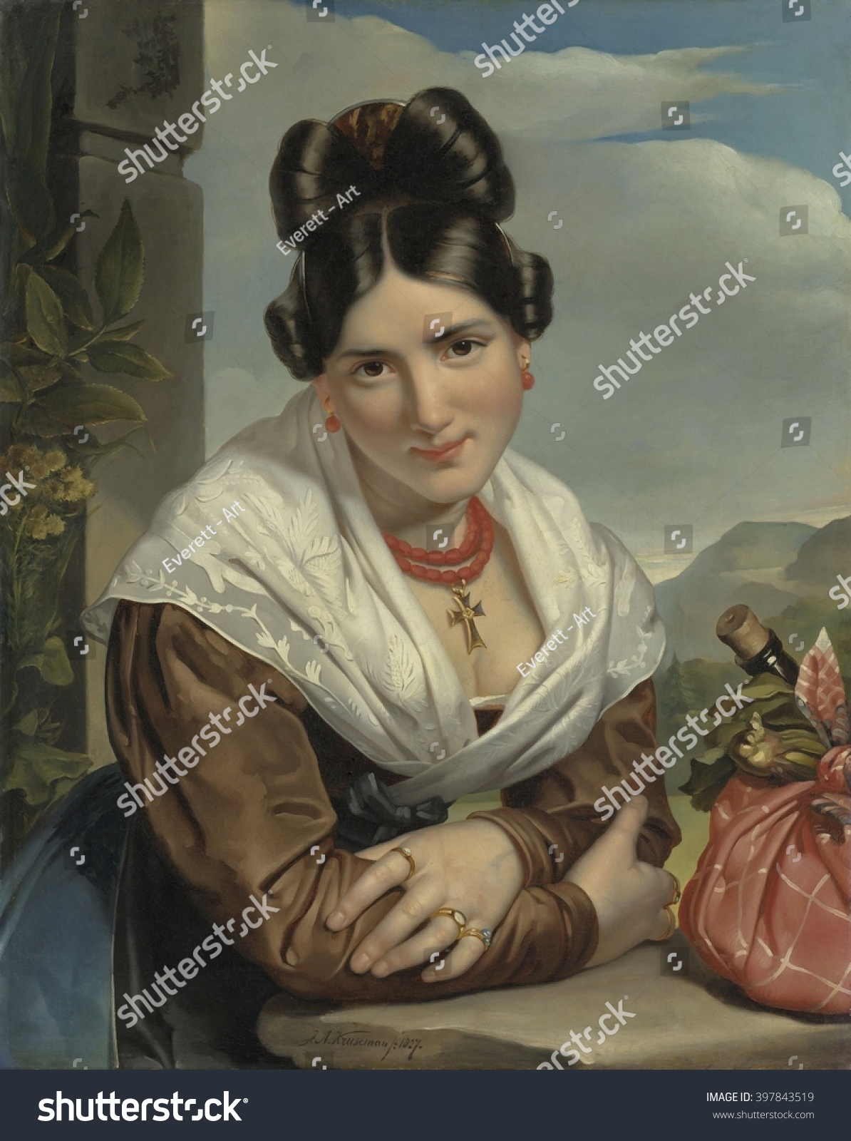 A Young Girl Reposing by Jan Adam Kruseman 1827 Dutch painting oil on ...